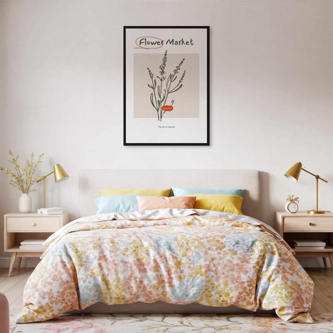 Lavender Flower Market Poster Beige Minimalist Botanical Line Art Calm ...