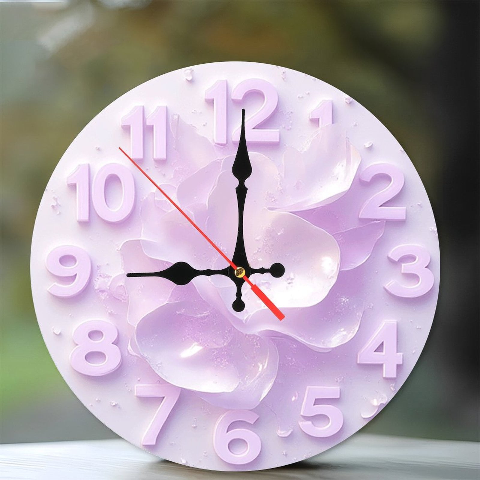 Lavender Flower Wall Clock Unique Design 10-Inch Silent Wooden Wall ...
