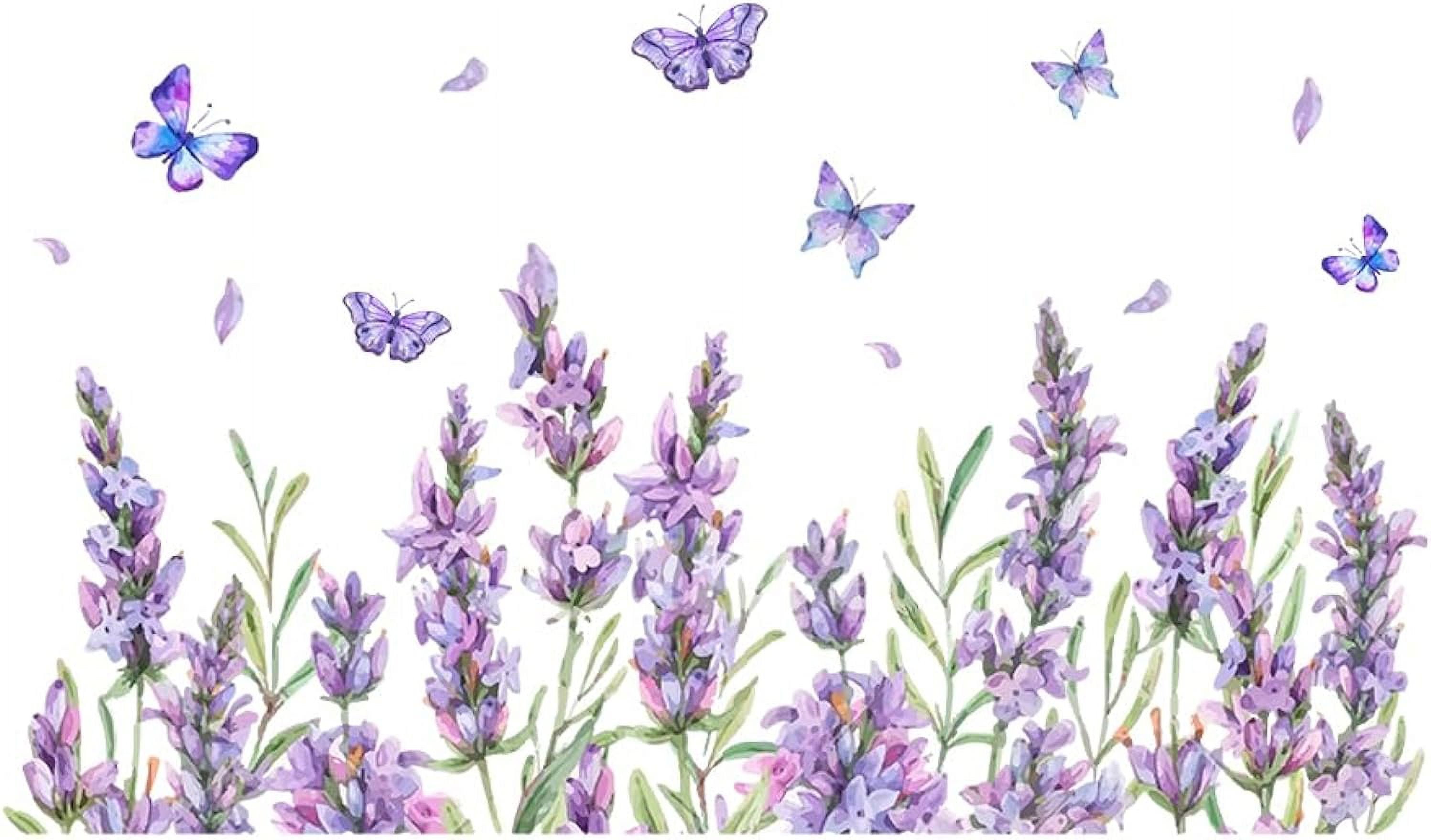 Lavender Flower Wall Stickers Watercolor Floral Vinyl Stickers with ...