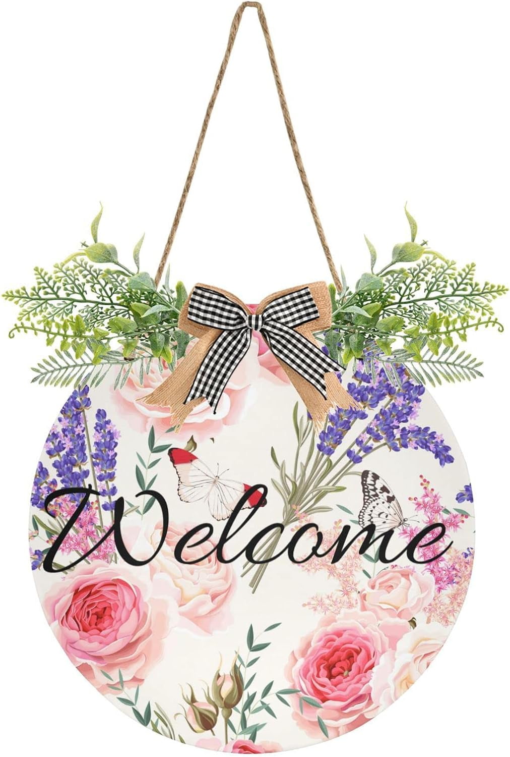 Lavender Flower Welcome Sign for Front Door, Round Sign Hanging Welcome ...