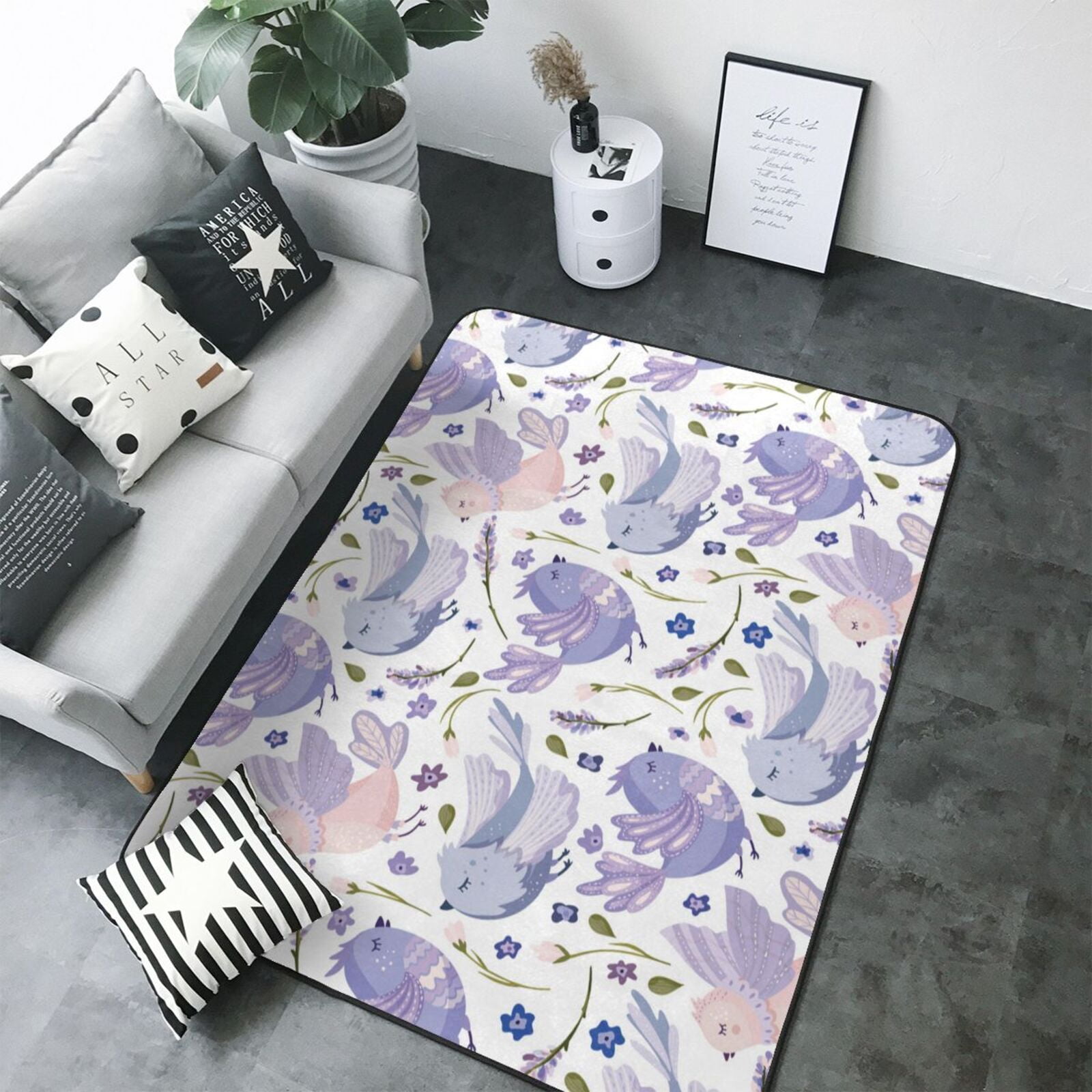 Lavender Flowers Bird Purple Area Rugs for Living Room Bedroom, 5x7 ...