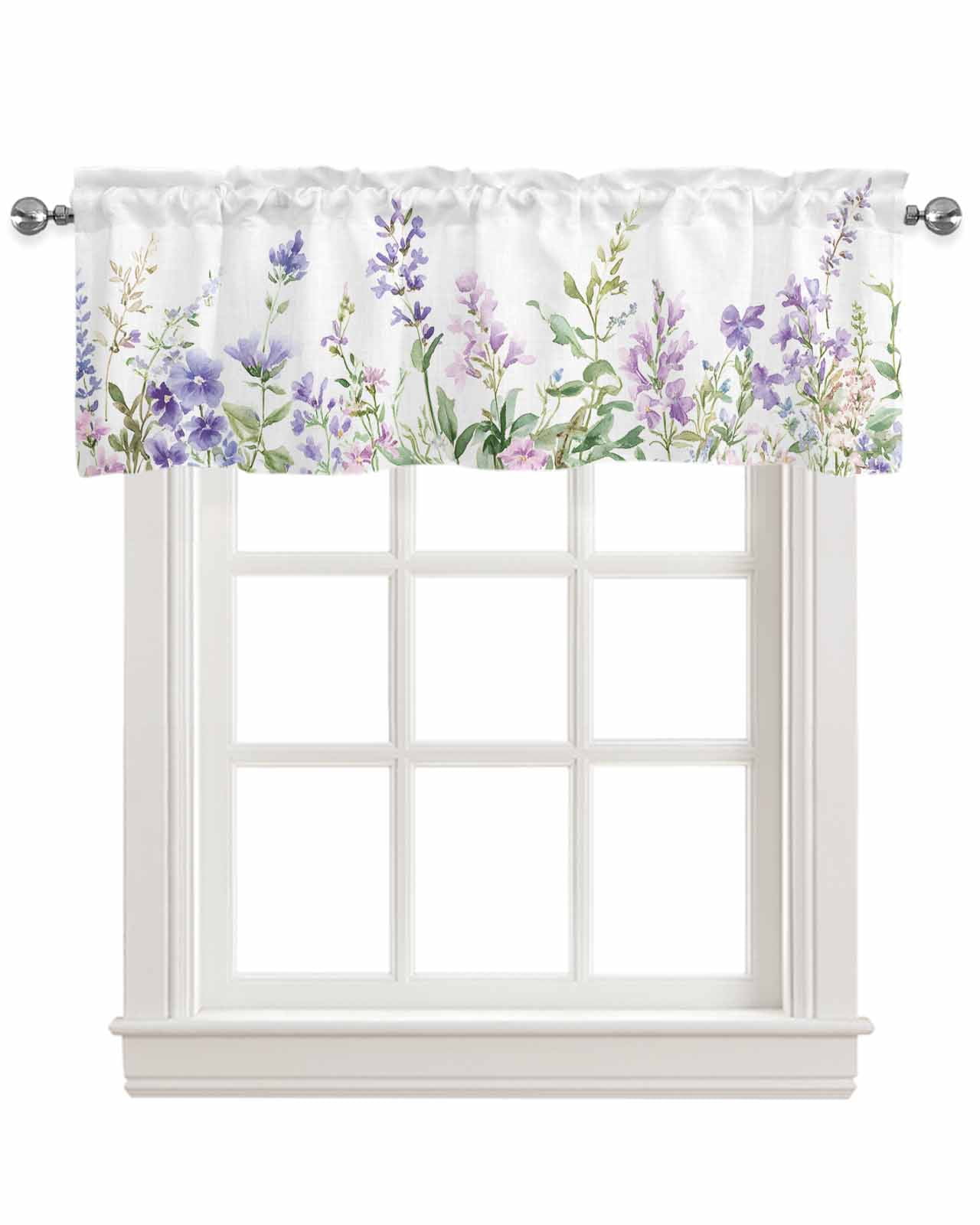 Lavender Flowers Kitchen Valances for Windows Farmhouse Linen Window ...