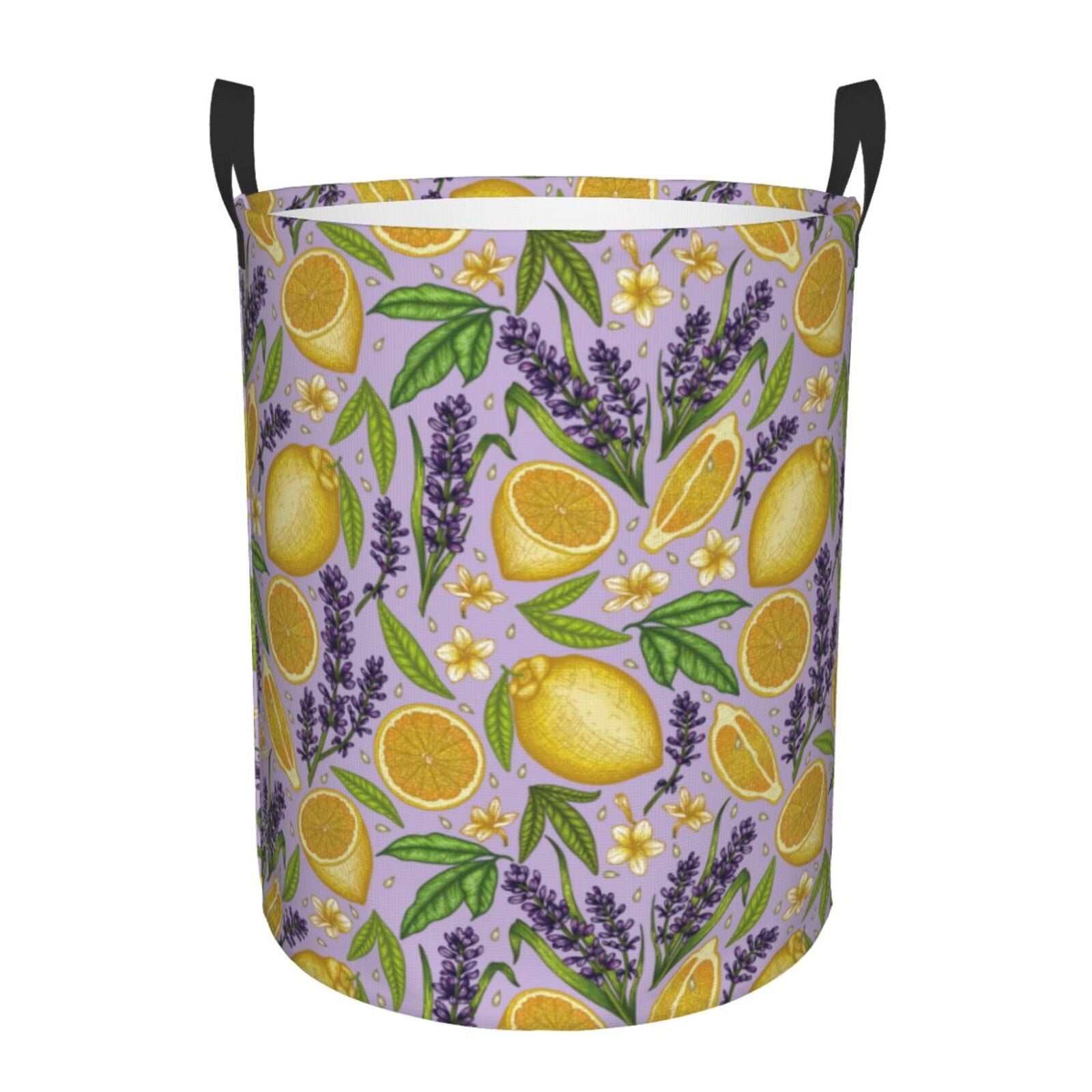 Lavender Flowers Lemon Slices Laundry Basket, Laundry Hamper Waterproof ...
