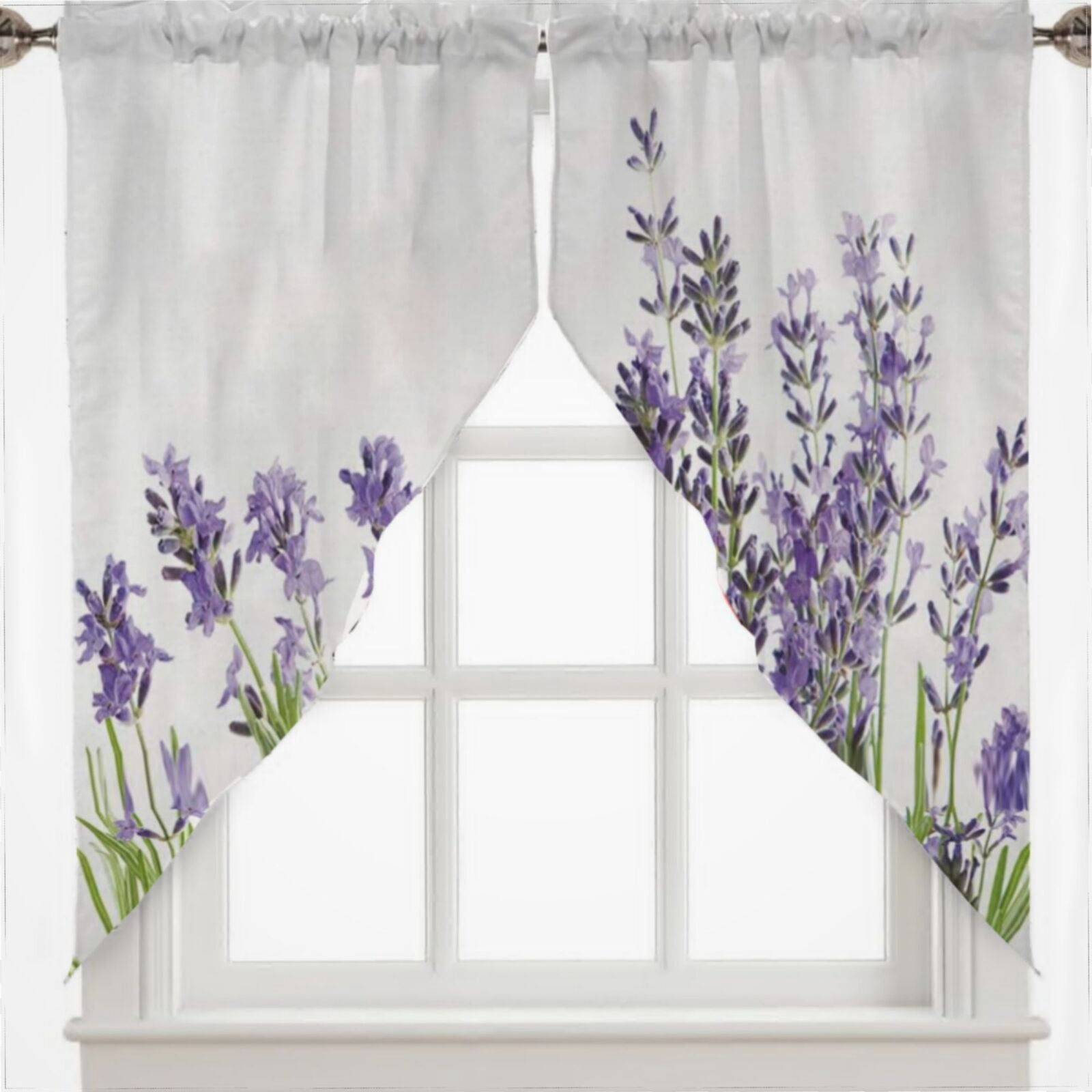 Lavender Flowers On White Background Swag Valances For Windows 2 Pack ...