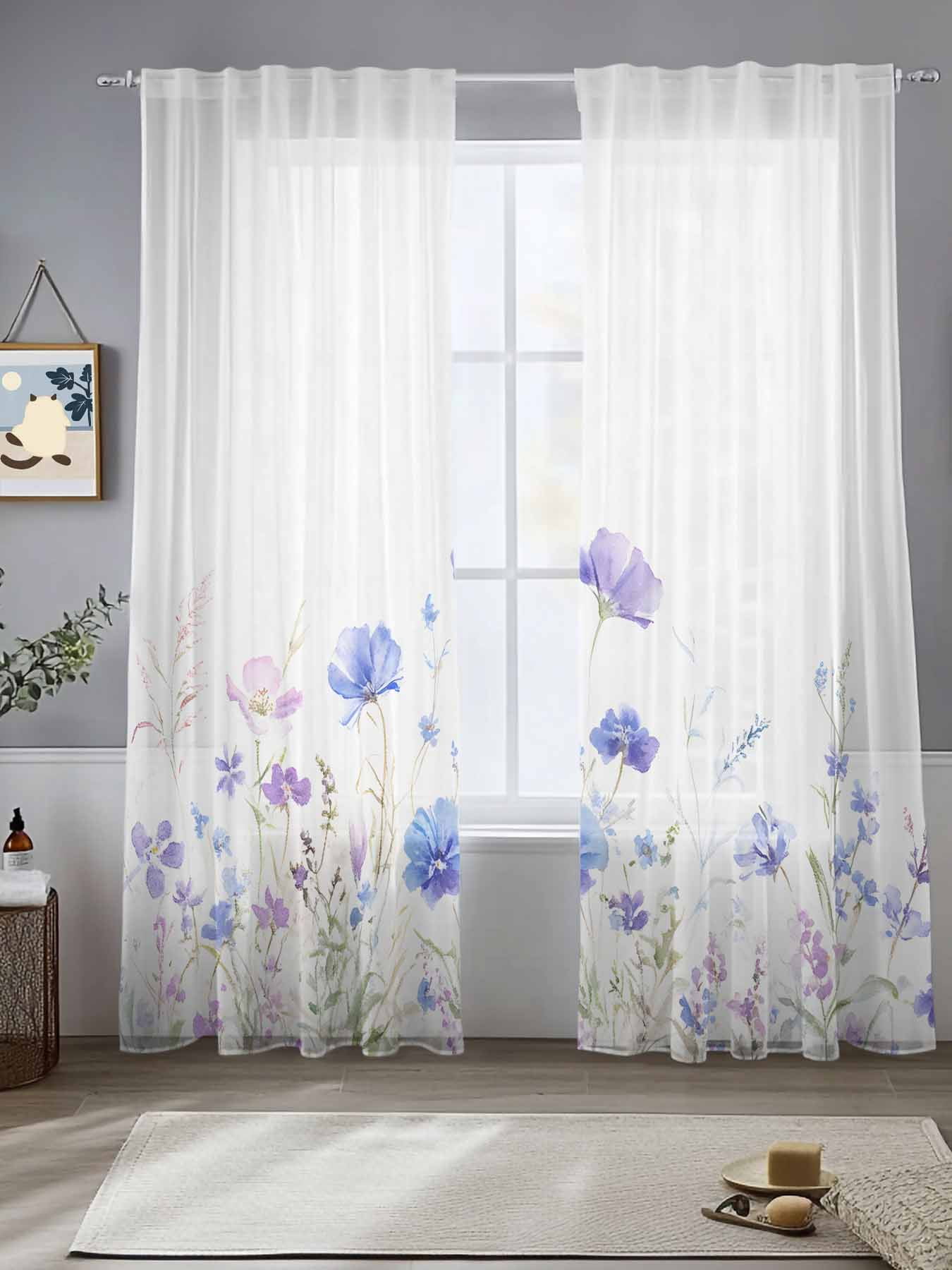 Lavender Flowers Sheer Curtains for Living Room Bedroom Spring Blooms ...