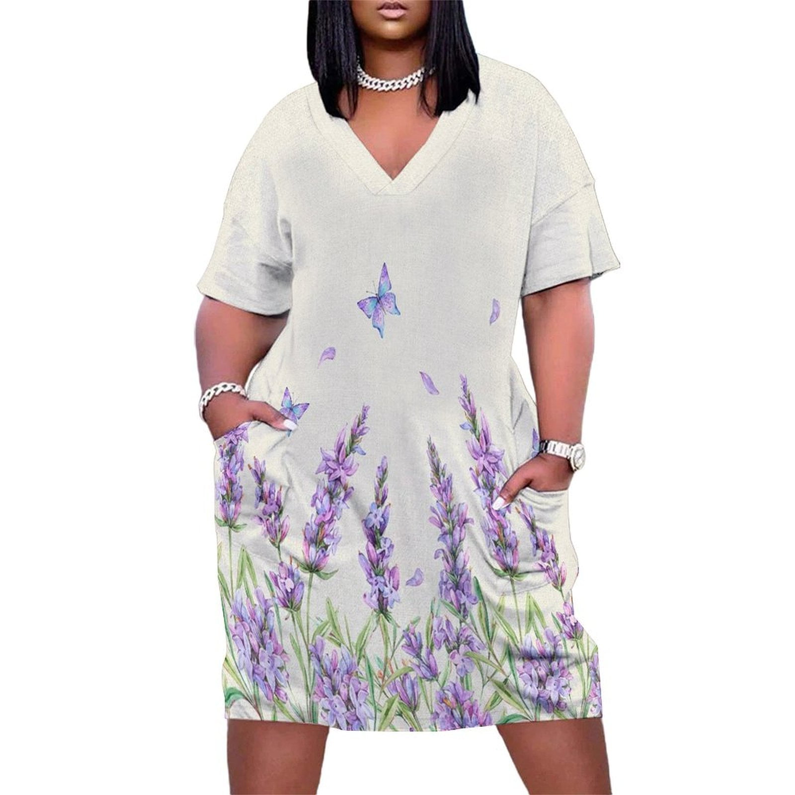 Lavender Flowers Summer Dresses for Women Plus Size Sundress Short ...