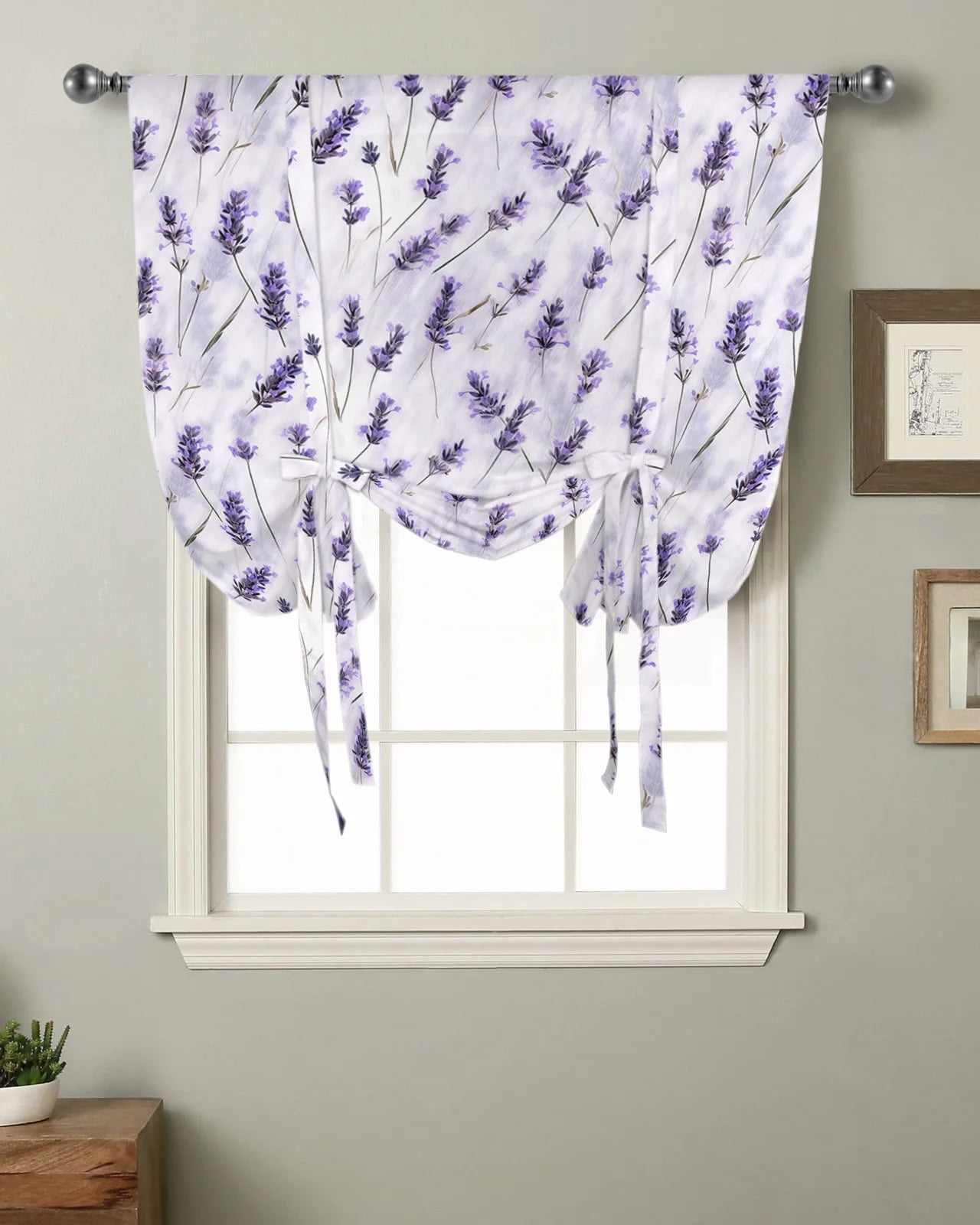 Lavender Flowers Watercolor Kitchen Short Window Curtain Rod Pocket Curtains Home Decor Room ...