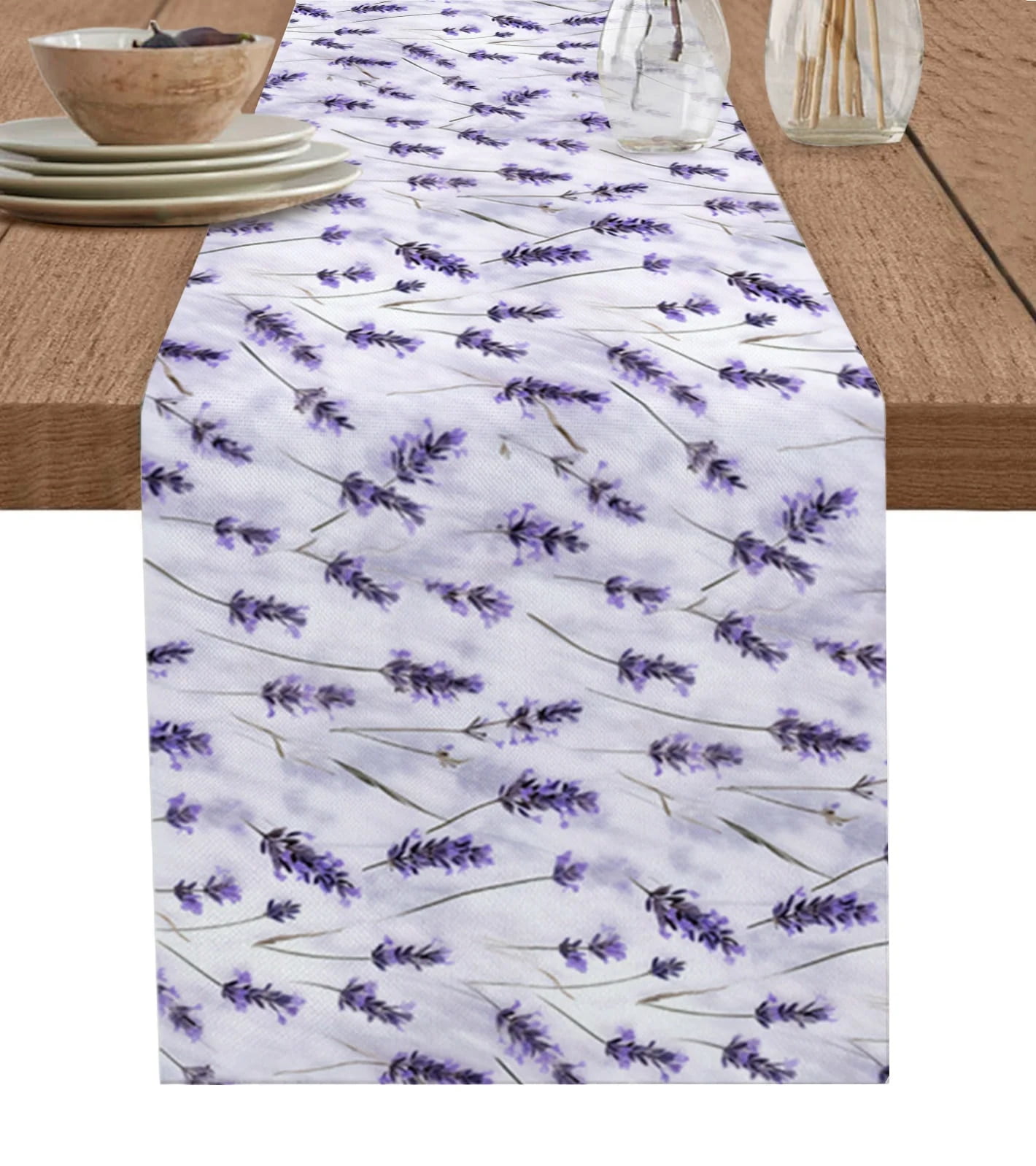 Lavender Flowers Watercolor Table Runner Cotton Linen Wedding r Table ...