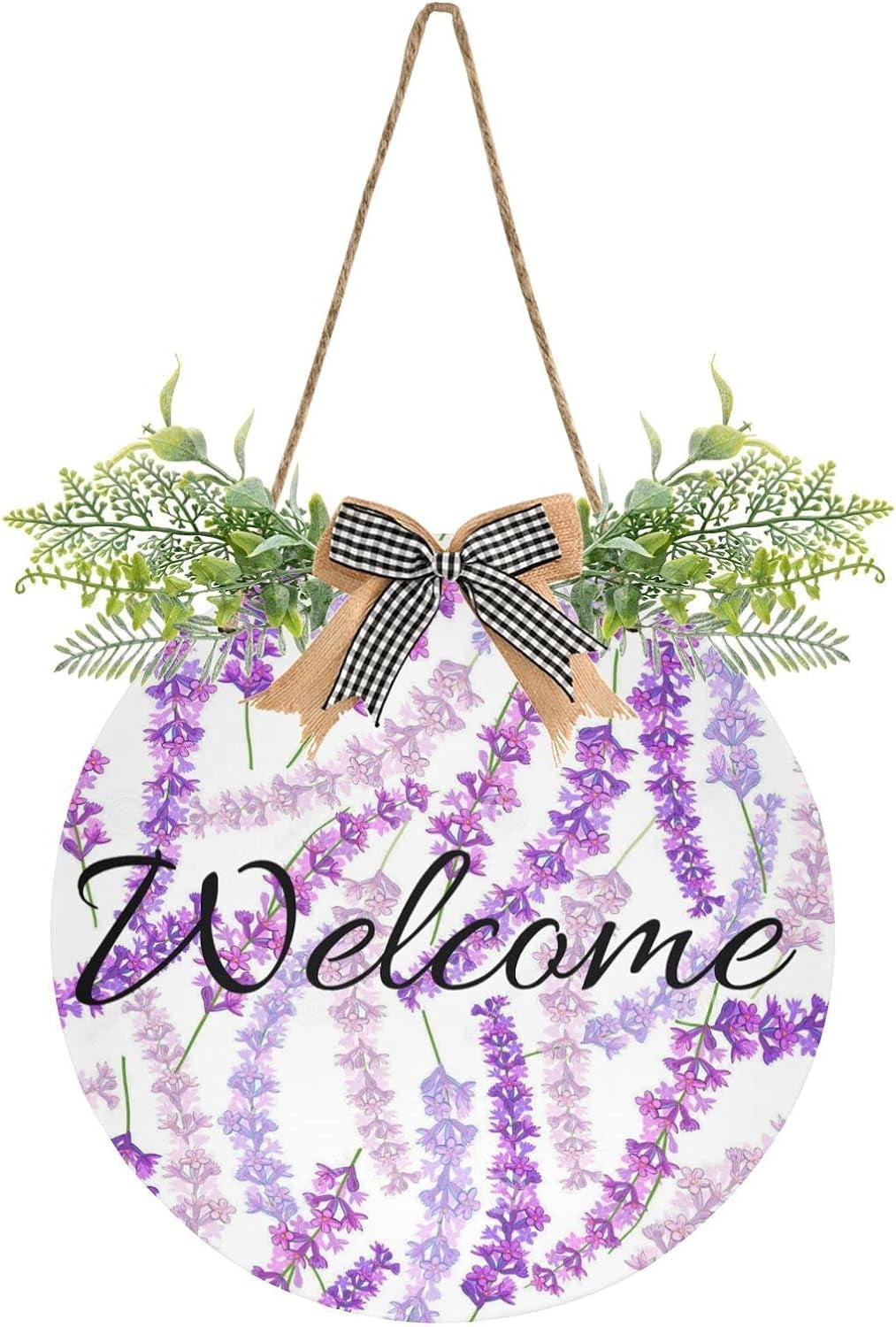 Lavender Flowers Welcome Sign for Front Door, Round Sign Hanging ...