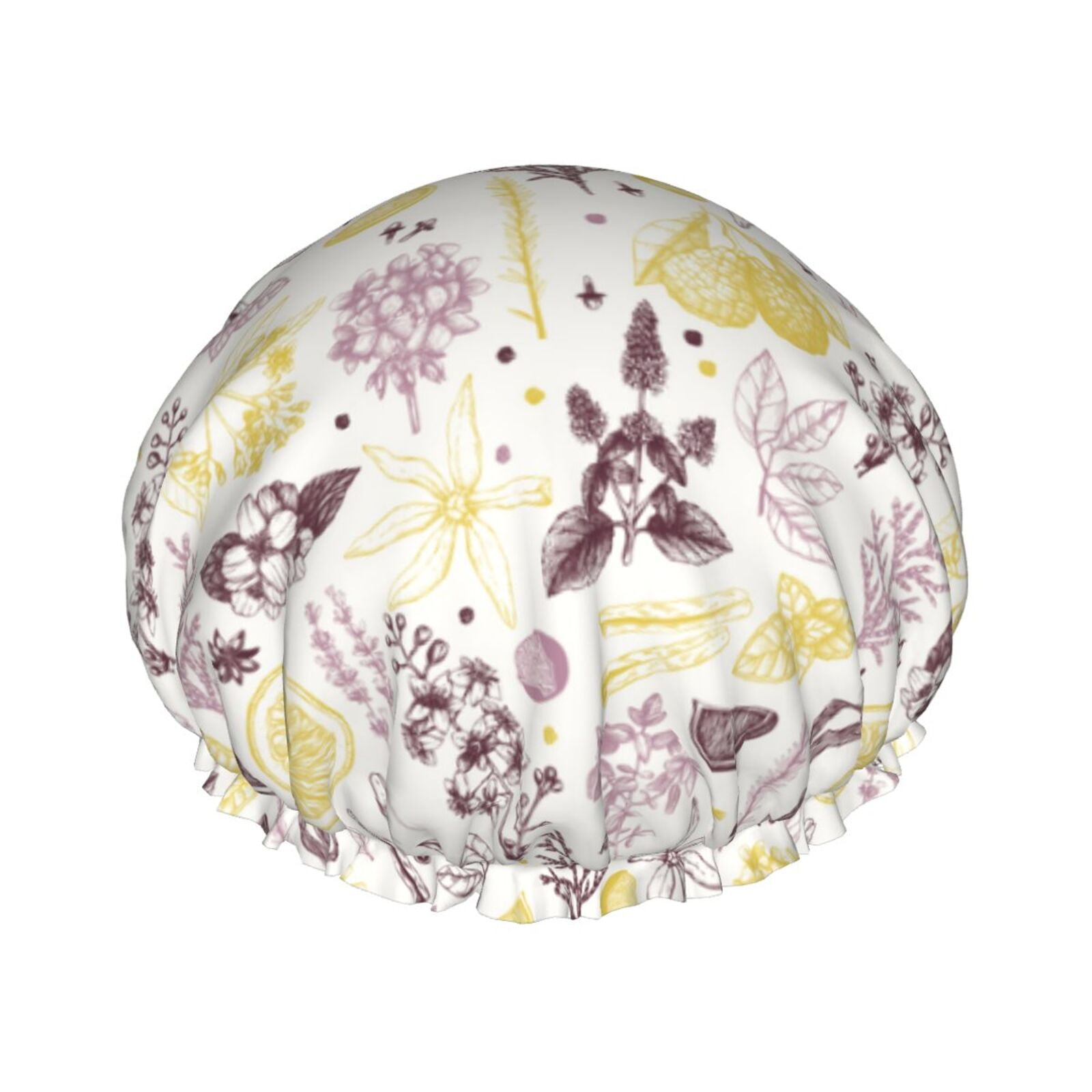 Lavender Flowers Yellow Lemon Shower Cap, Reusable Bath Hair Hat for ...
