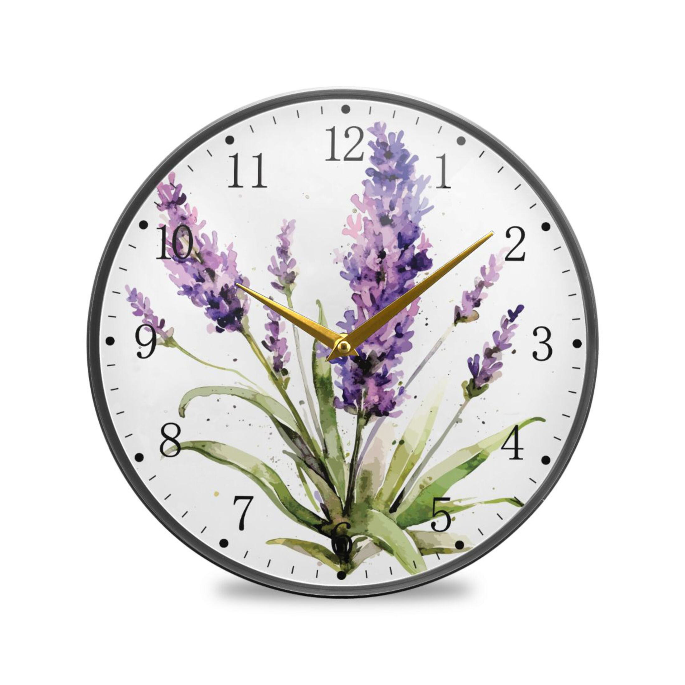 Lavender Flowers with Leaves Acrylic Wall Clocks Quiet Round Clock ...