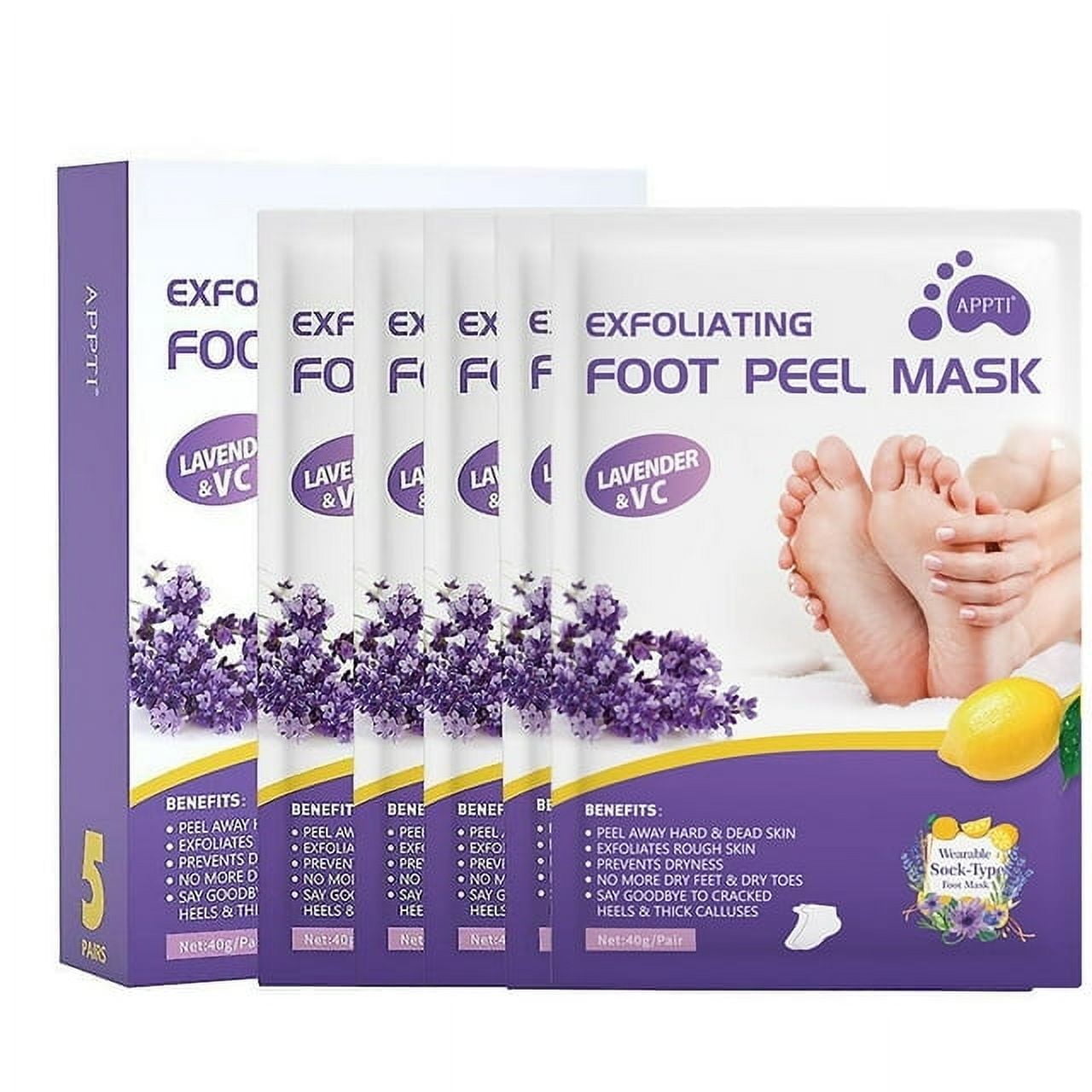 Lavender Foot Peel Mask Baby Foot Exfoliant Feet Peel Mask, 5 Pcs ...