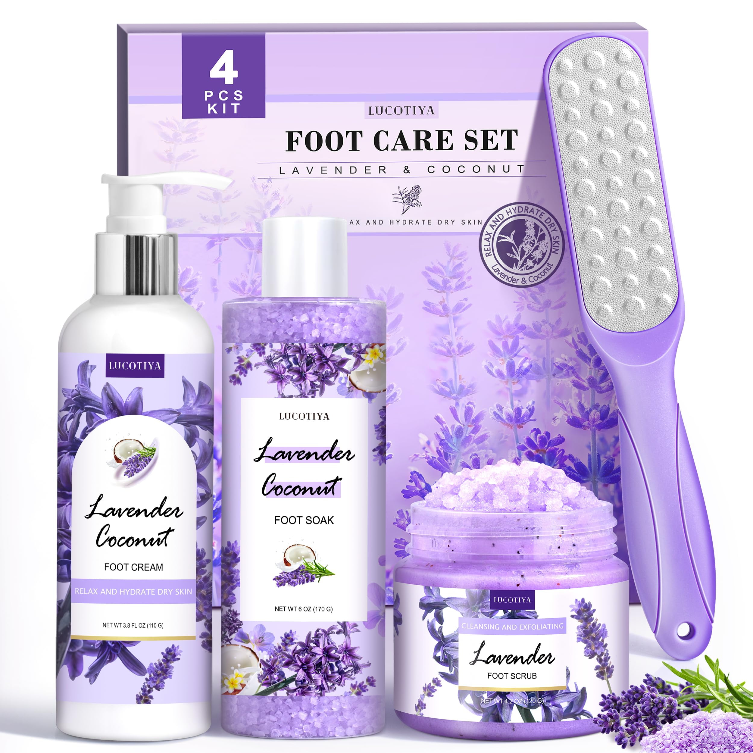Lavender Foot Soak Set KEF28 - Salts, Foot File, Scrub & Urea Cream ...