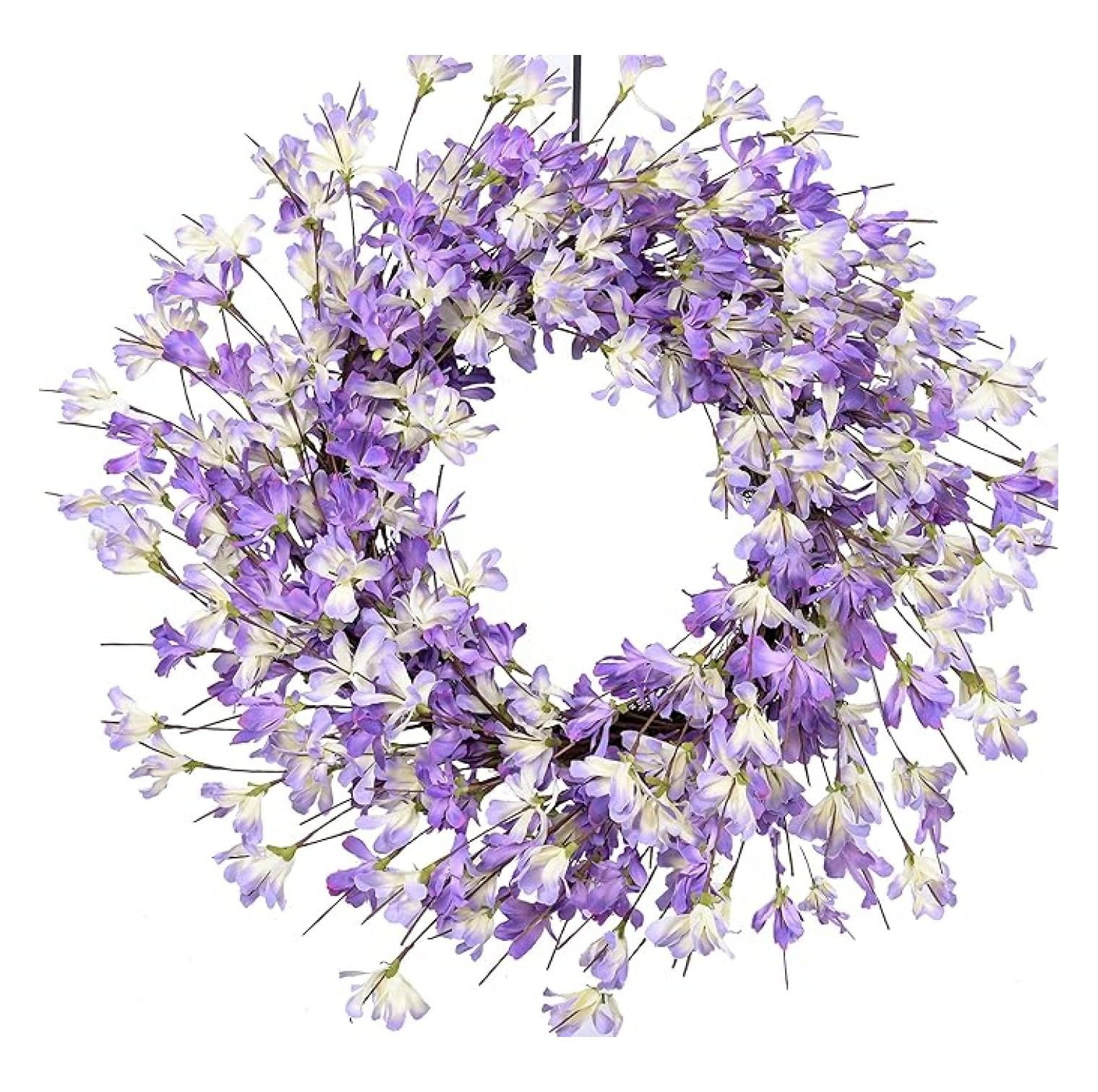 Lavender Forsythia Door Wreath - 24 Inch Fall Blossom Cluster Flower ...
