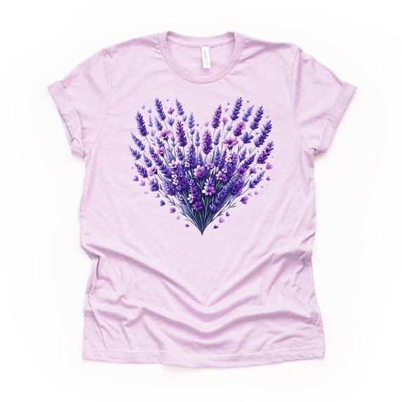 Lavender Heart Flowers Bella Canvas T-Shirt - Walmart.com