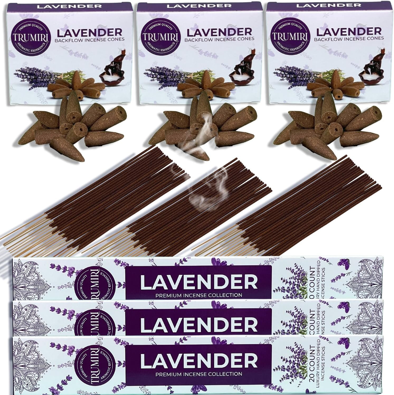 Lavender Incense Sticks & Backflow Incense Cones for Waterfall Combo ...