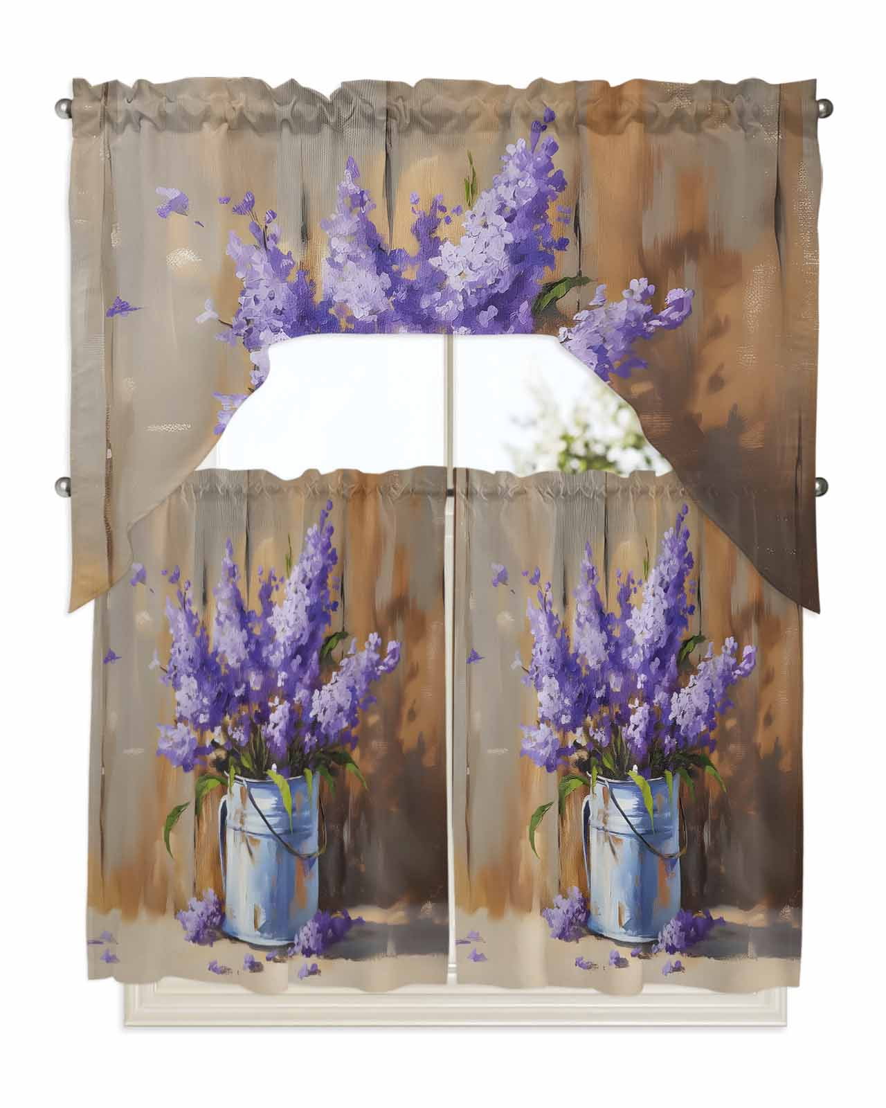 Lavender Kitchen Curtains Swag Valance and Tier Curtains Set 36 Inch ...