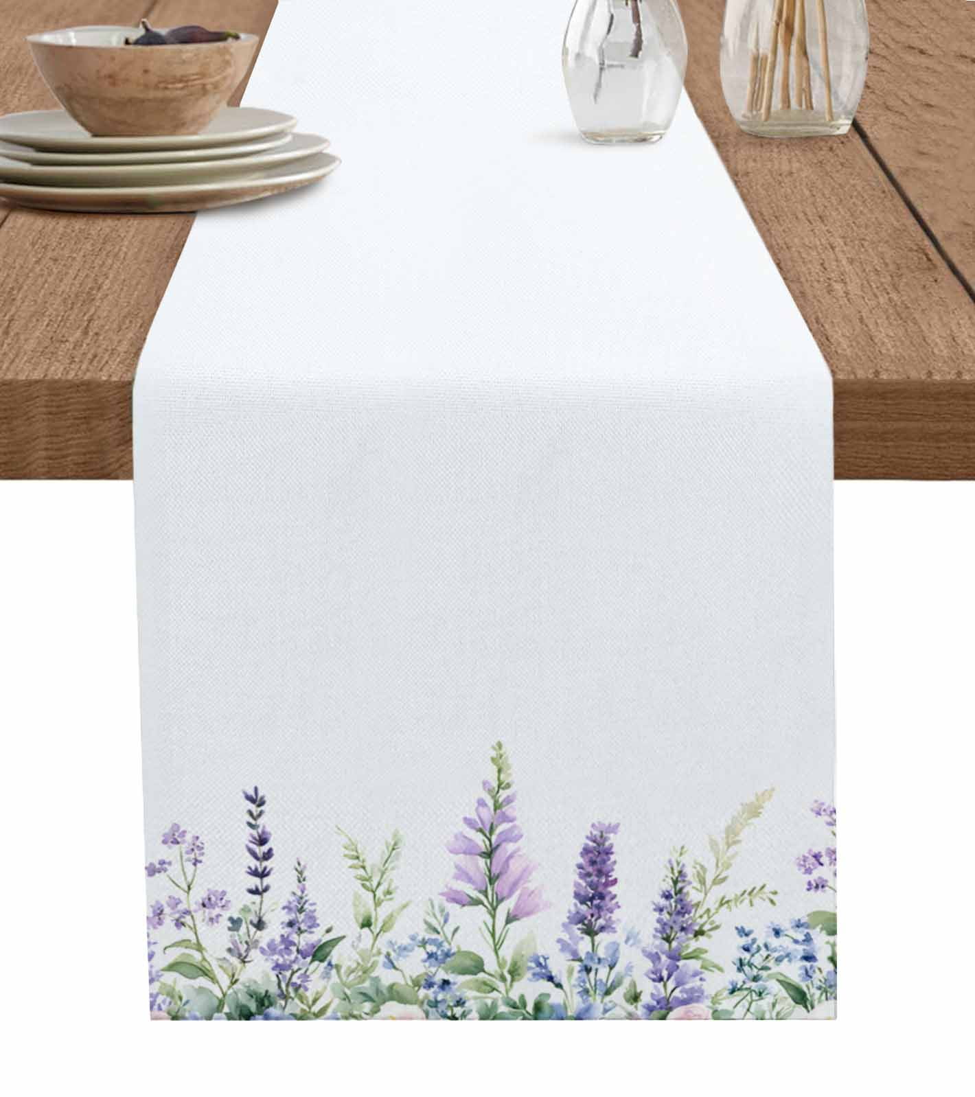 Lavender Leaf Burlap Cotton Table Runner 14x72 Inches Long, Garden ...