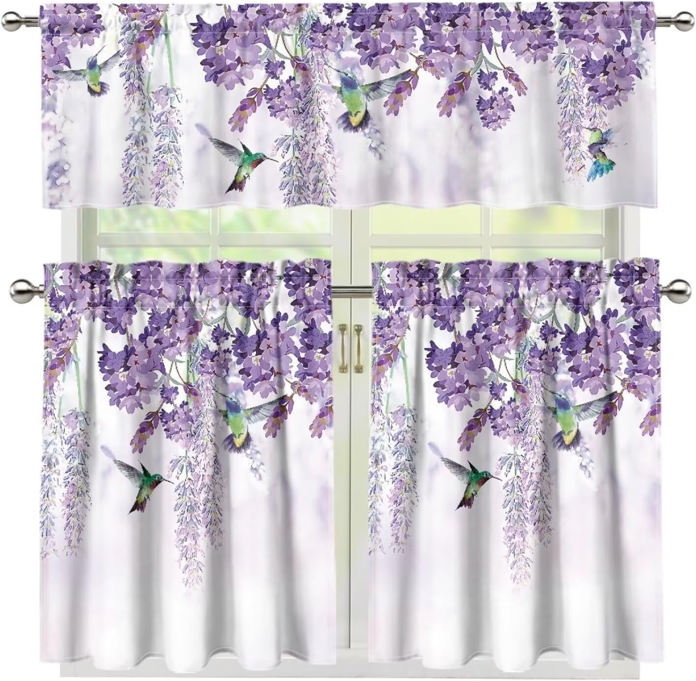Lavender Leaf Kitchen Curtains and Valances Set Tier Curtains 24 Inch ...