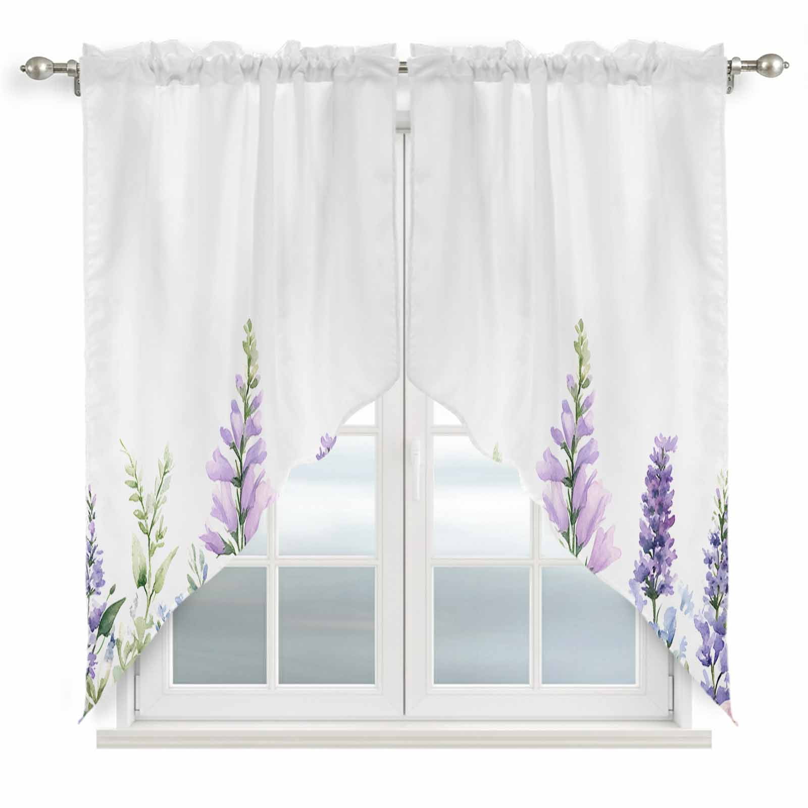 Lavender Leaf Swag Curtains Garden Flora Illustrations Watercolor White ...