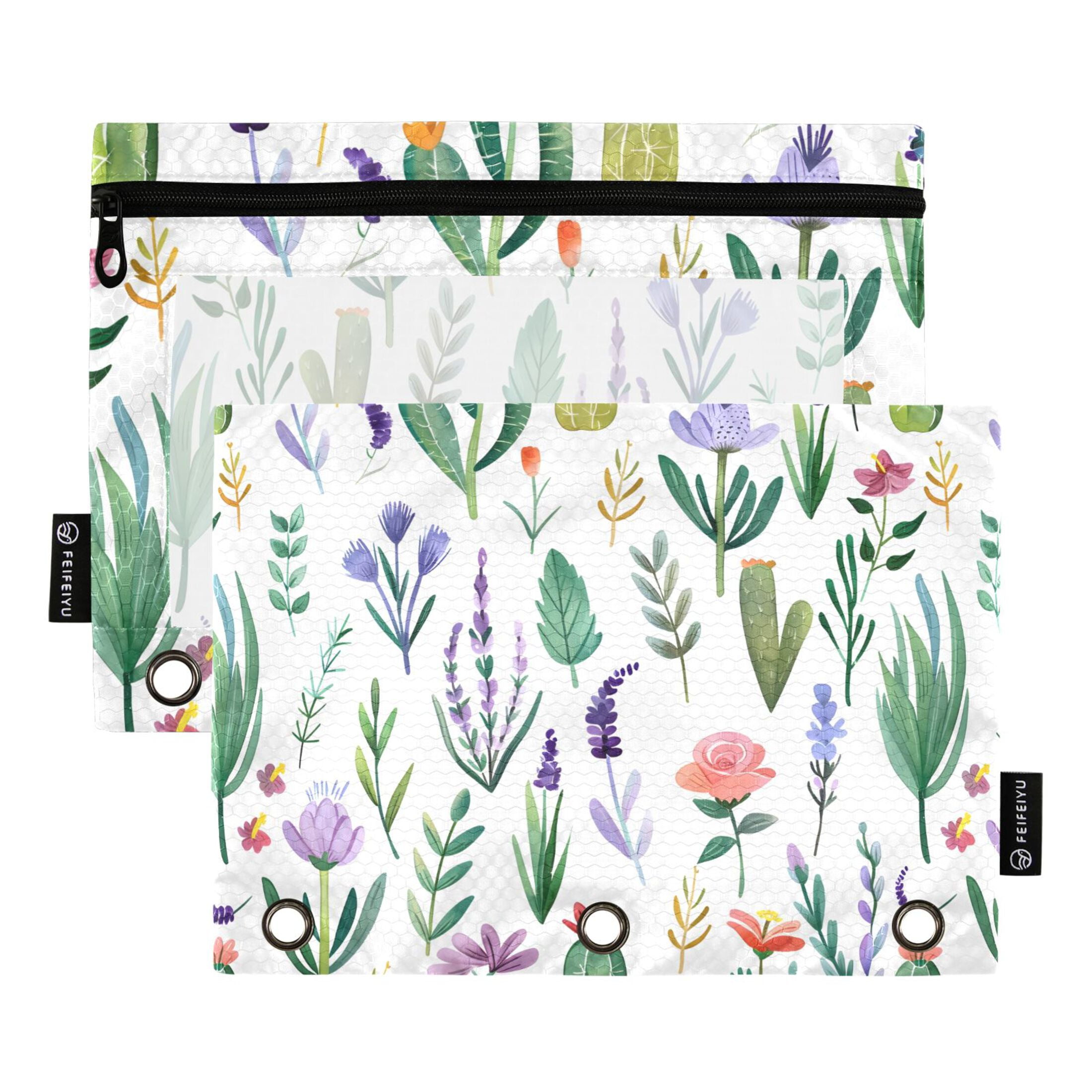 Lavender Leaves Cactus 2 Pack Pencil Pouch for 3 Ring Binder Smooth ...