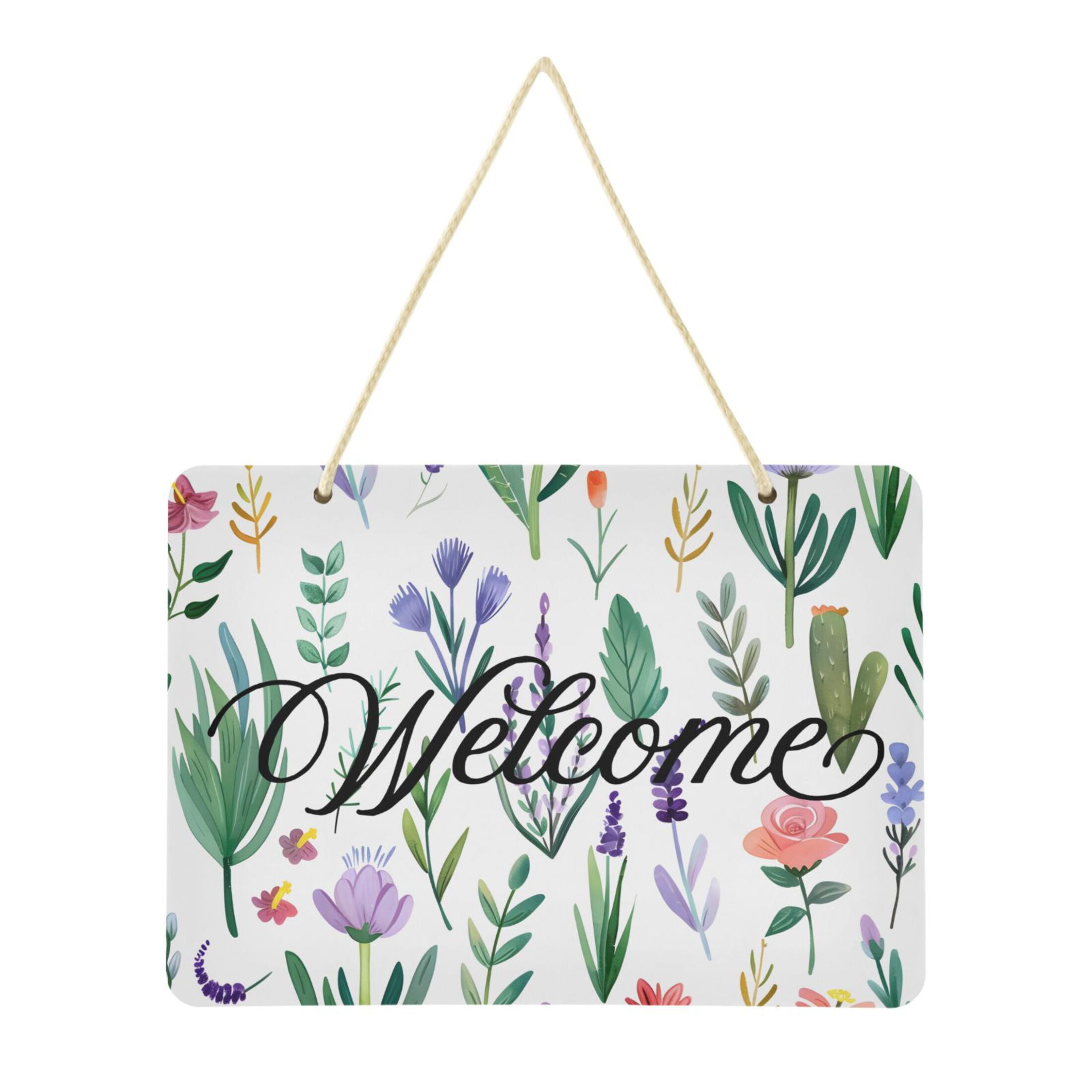 Lavender Leaves Cactus Welcome Sign Front Door PVC 14x10 inch Hanger ...