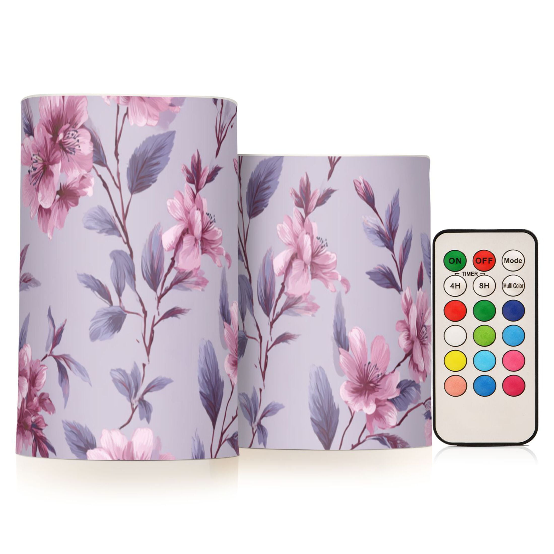 Lavender Leaves and Pink Flowers Flickering Flameless Candles LED ...