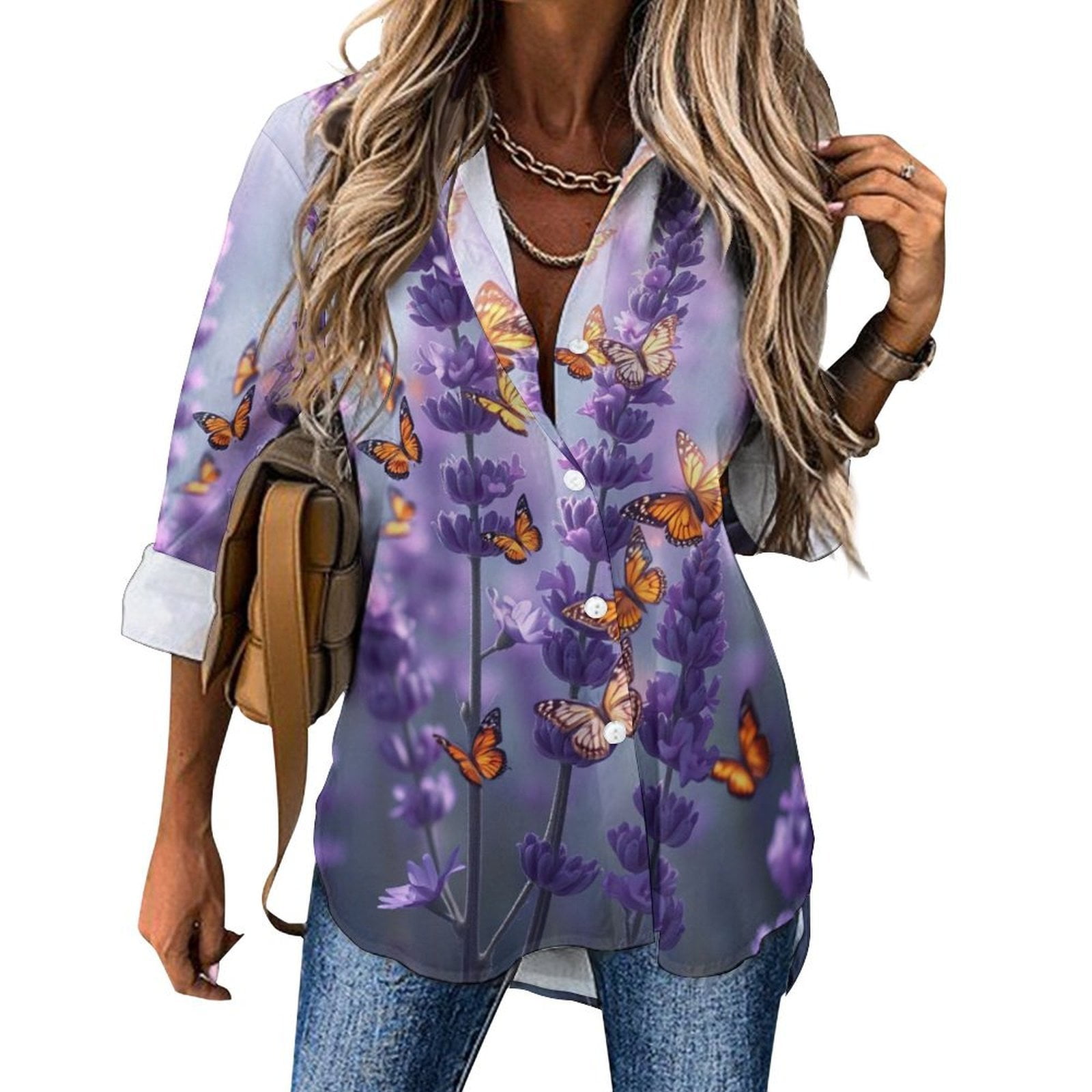 Lavender Loose Blouse Oversized Blouses Women Long Sleeve Cute Shirts ...