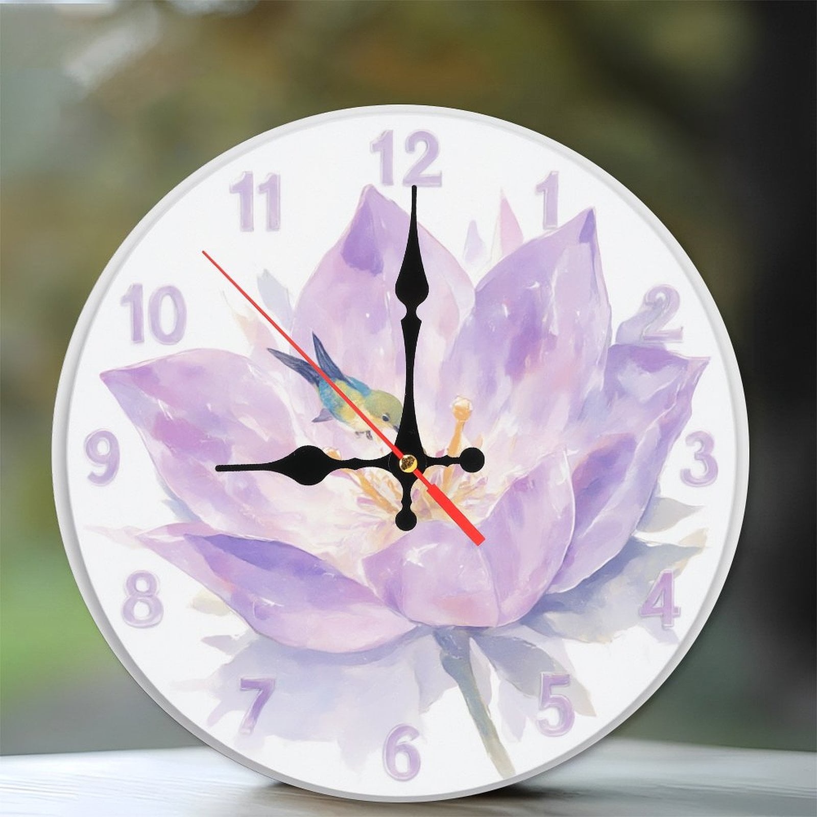 Lavender Lotus Hummingbird Wall Clock Home Decor Art 10-Inch Silent ...