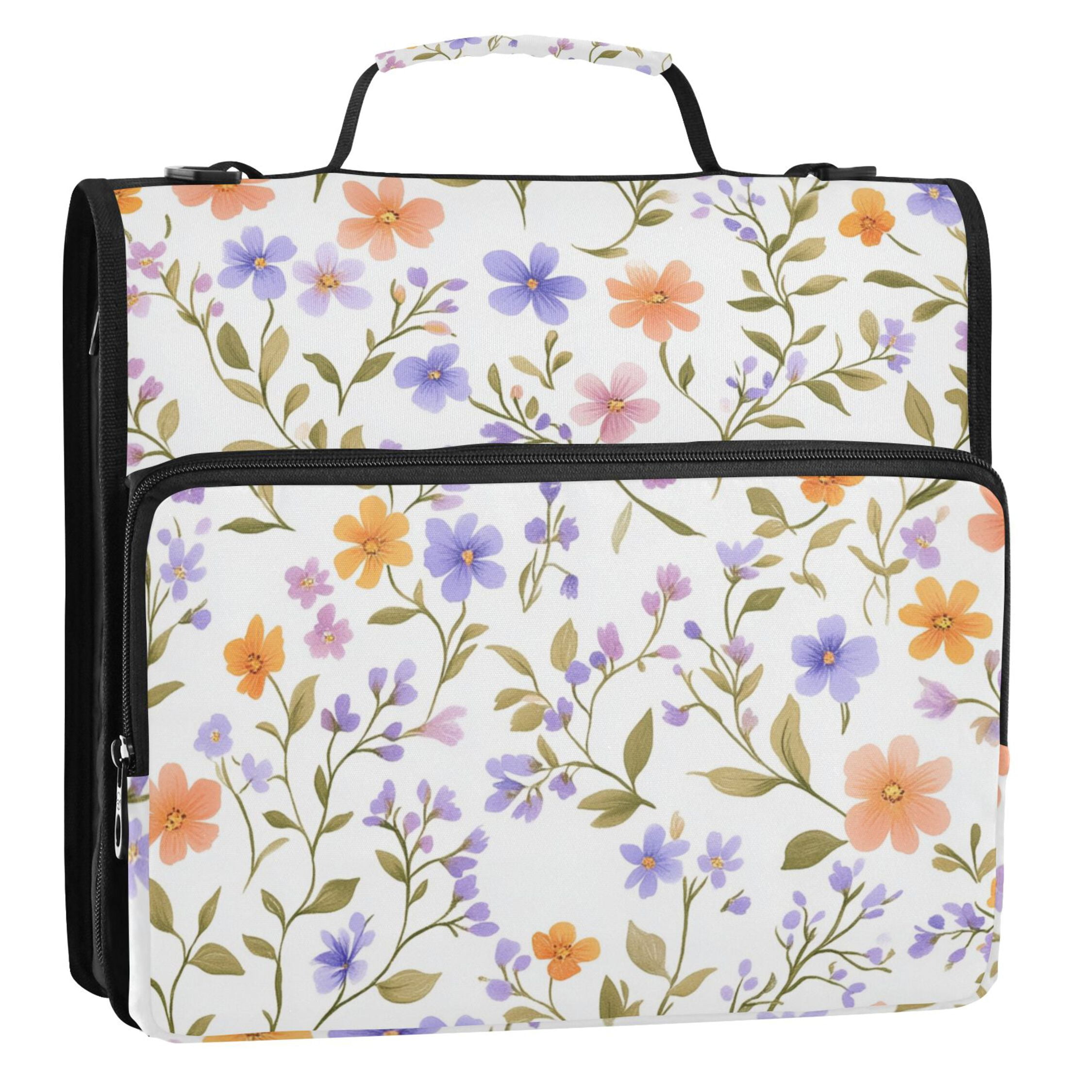 Lavender Orange Tiny Flowers Leaves Binder Bag with Shoulder Strap 3 ...