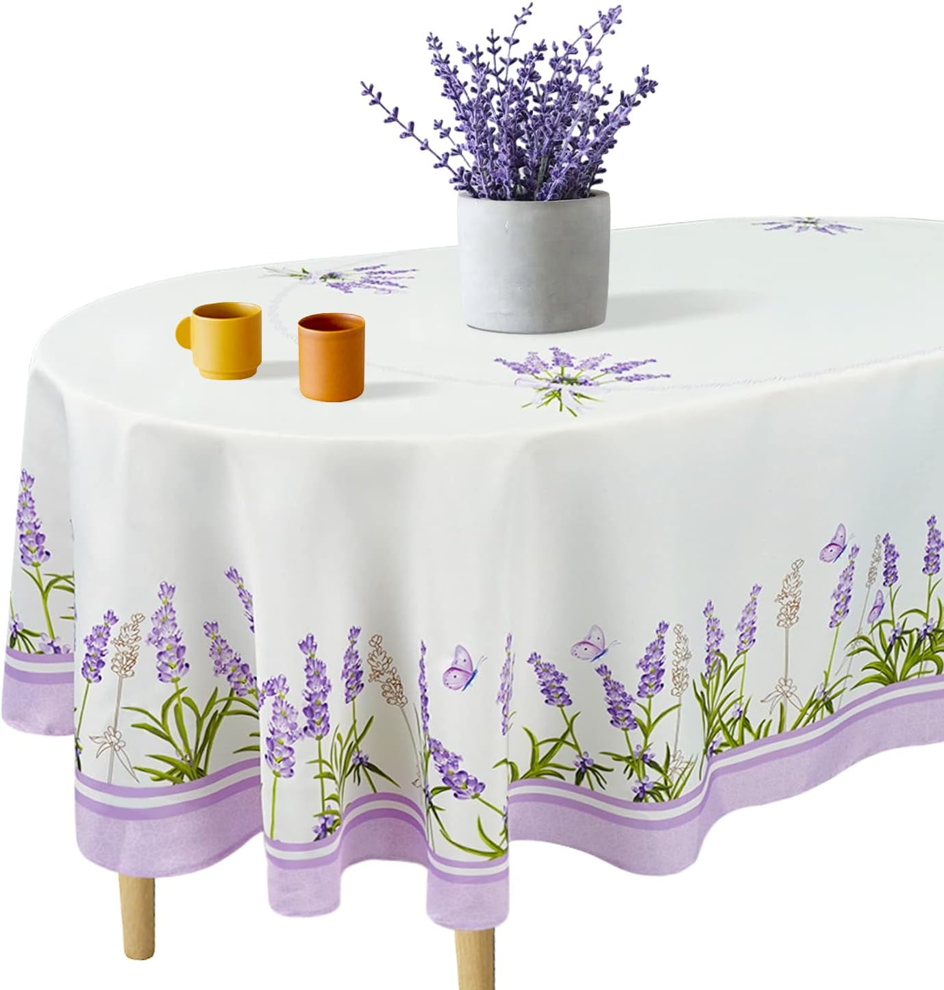 Lavender Oval Tablecloth 60 x 84, Light Purple Floral Tablecloth Table ...