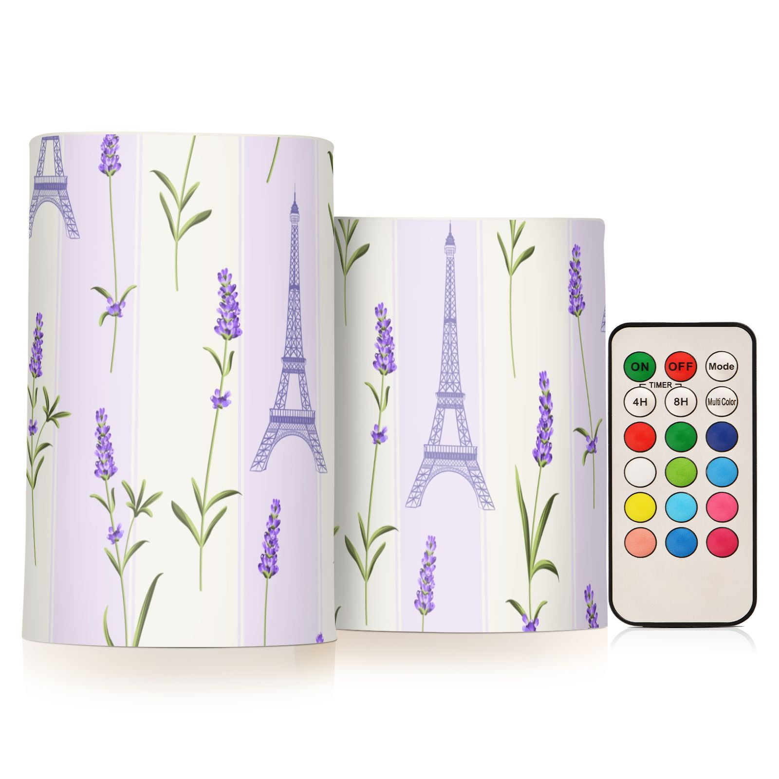 Lavender Paris Stripe 2 PCS LED Flickering Flameless Candles with ...