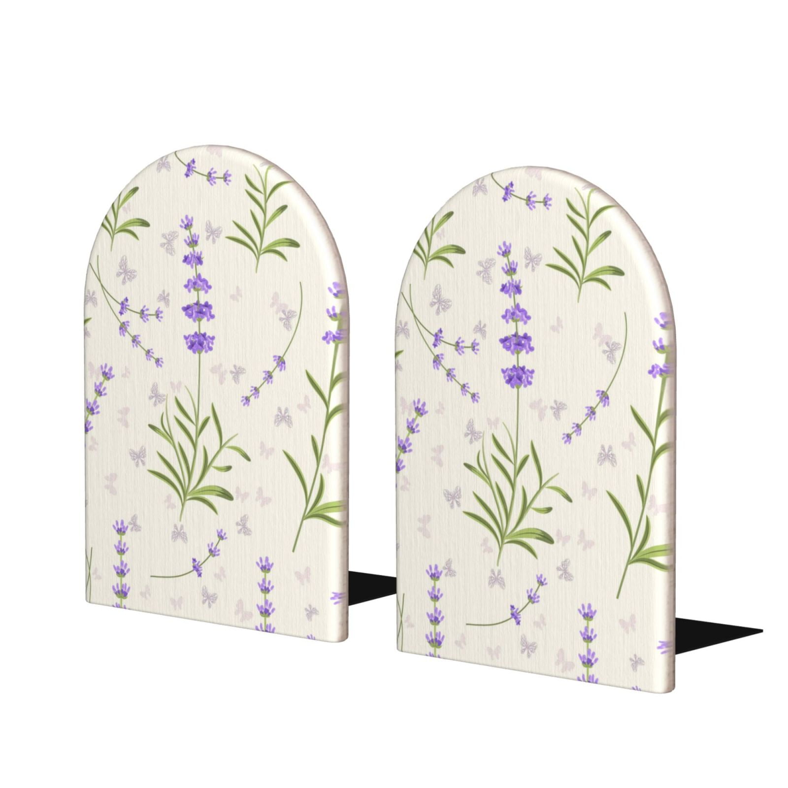 Lavender Pattern Set of 2 Bookends Bookshelf Funny Wood Book Stopper ...