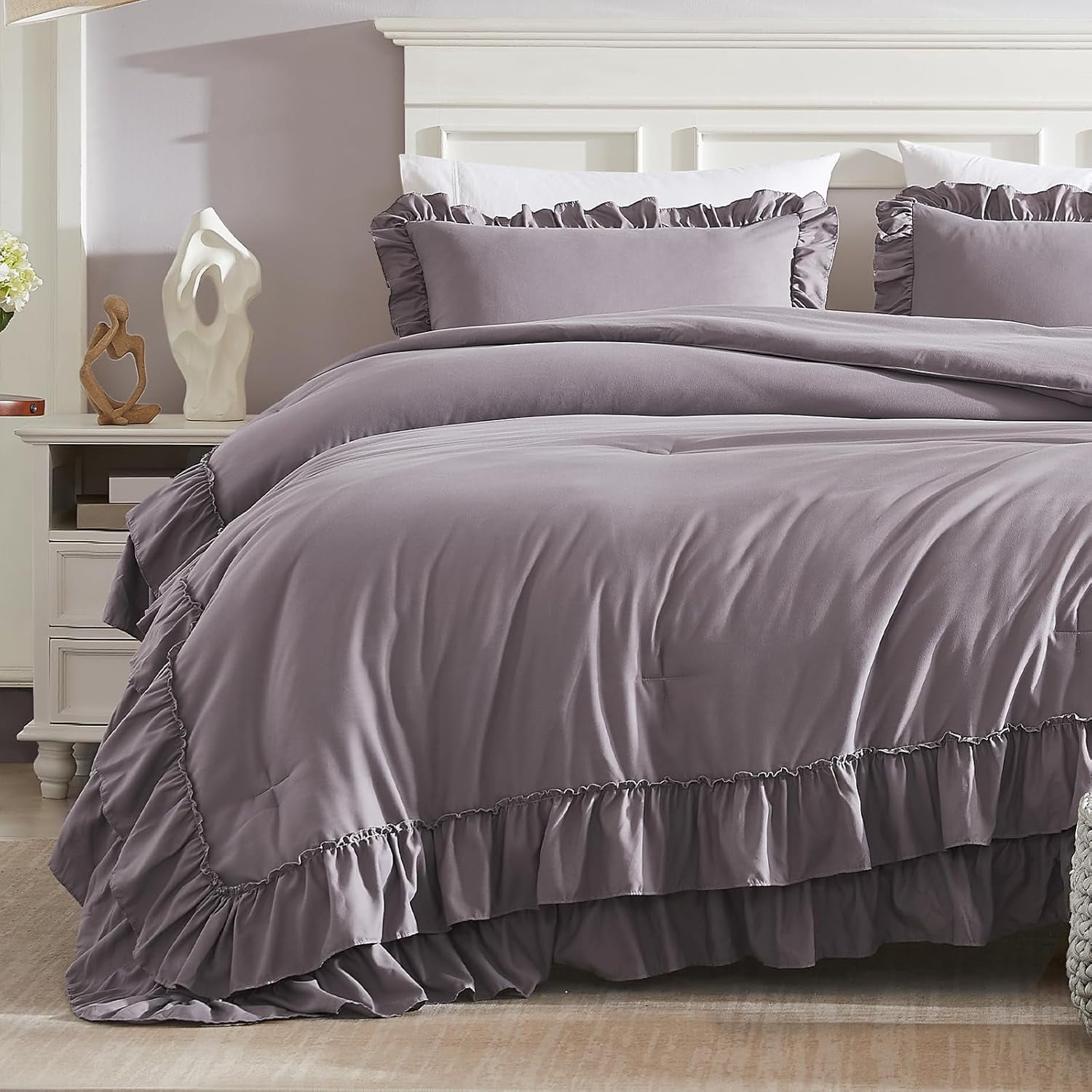 Lavender-Pink Ombre Bohemian Duvet Set Fluffy Farmhouse Bedding ...
