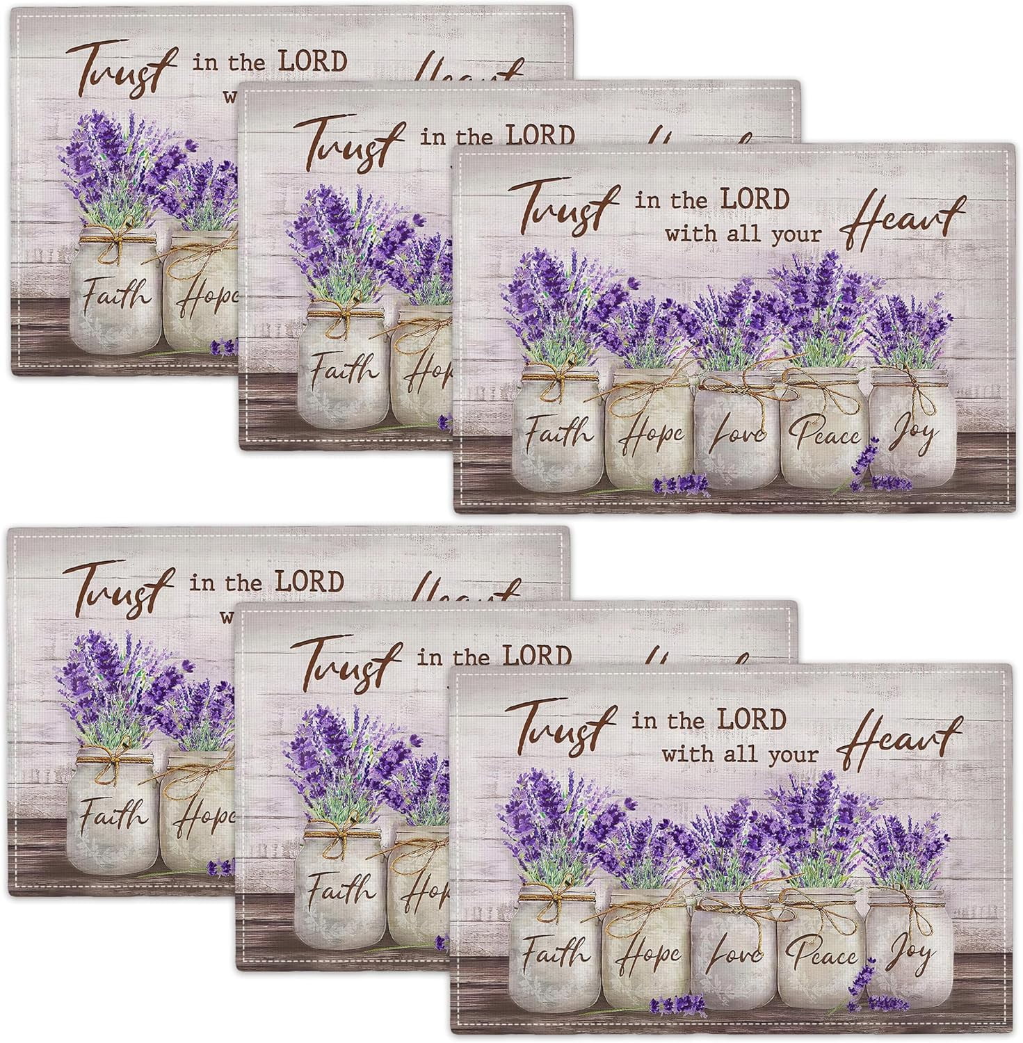 Lavender Placemats Set of 6, Christian Religious Place Mats Country ...