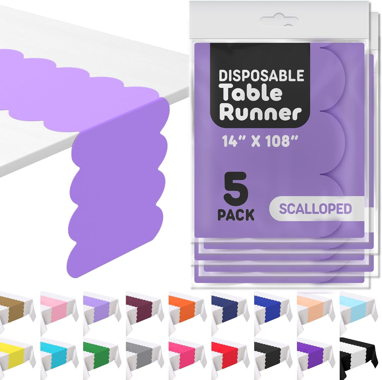 Lavender Plastic Disposable Table Runner. 5 Pack 14 x 108 inch. Scallop ...