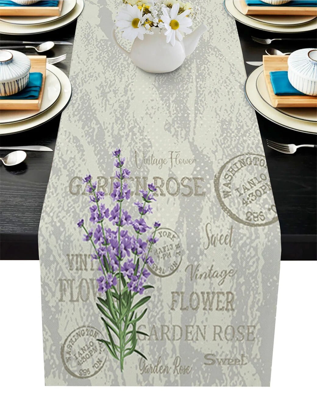 Lavender Postcard Background Table Runner Home Wedding Table Flag Mat ...