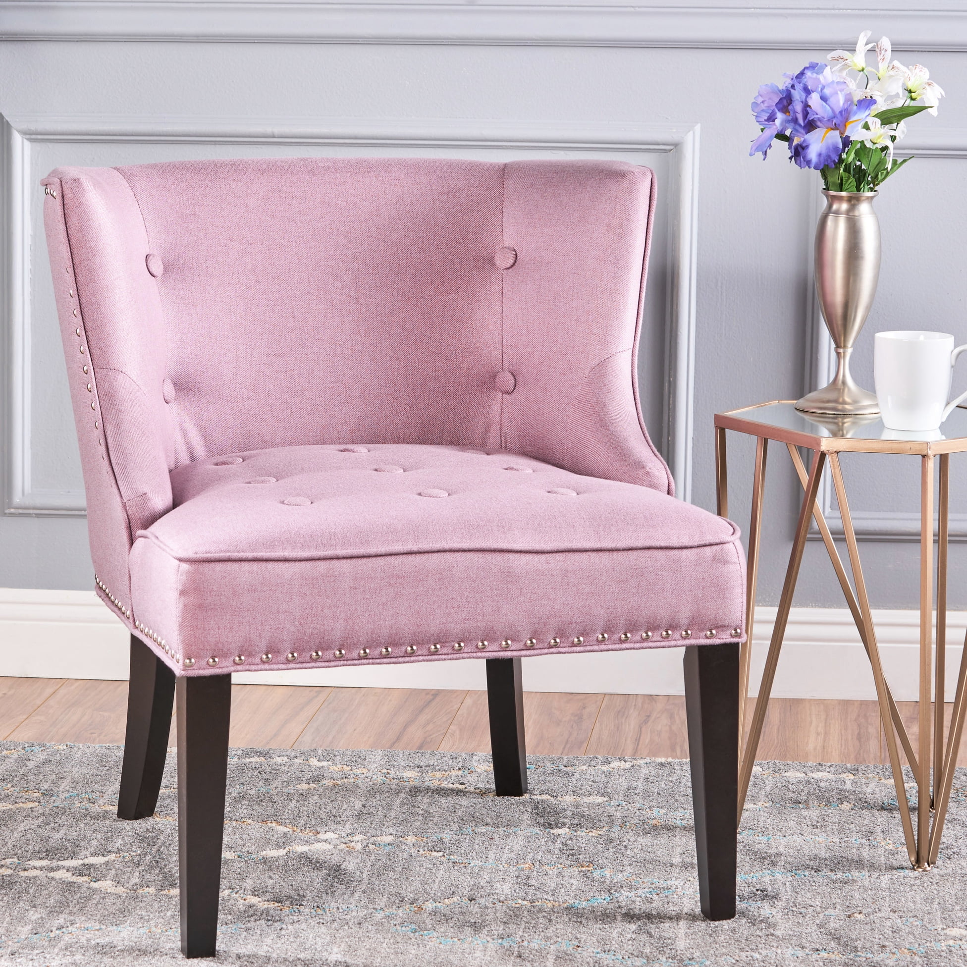 Lavender Purple Accent Chair With Modern Upholstery, Waffle Stitch ...
