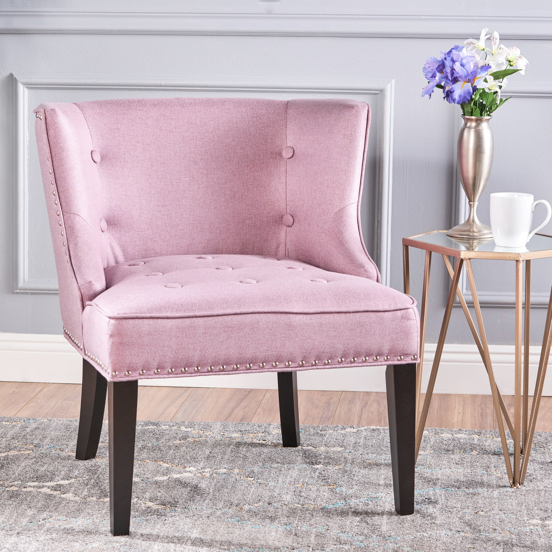 Lavender Purple Accent Chair With Waffle Upholstery And Classy Nailhead ...