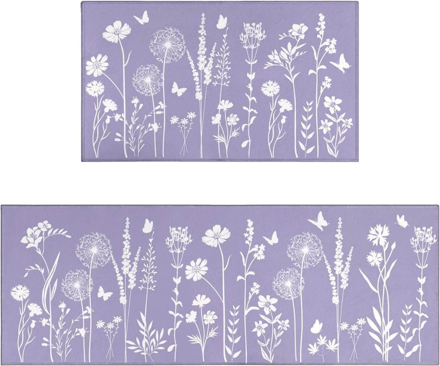 Lavender Purple Kitchen Rug Set of 2- Purple Butterfly Plant Floral Rug ...