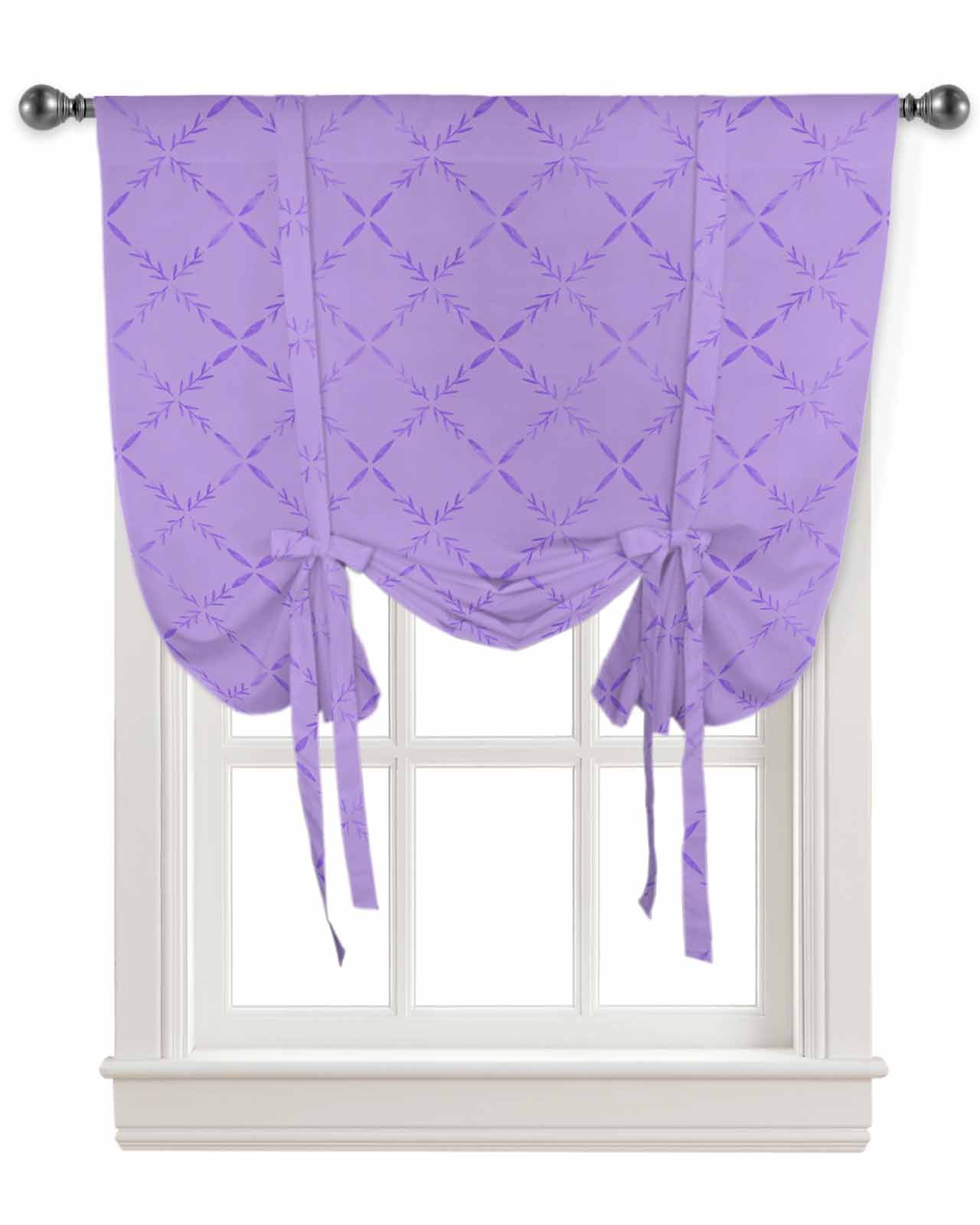 Lavender Purple Rhombus Plaid Tie Up Curtains for Kitchen Bathroom ...