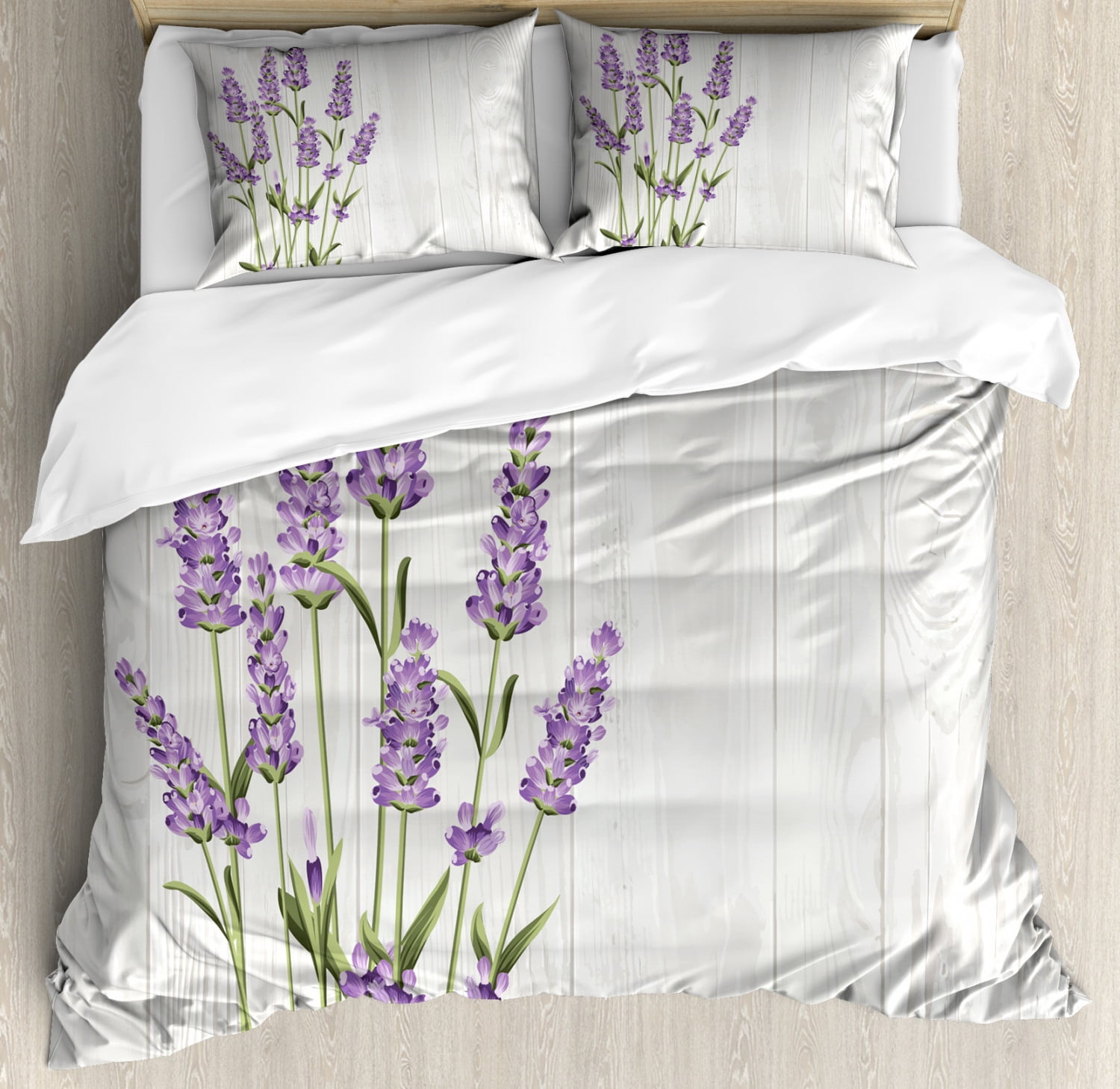 Lavender Queen Size Duvet Cover Set, Aromatic Herbs Bouquet on Rustic ...