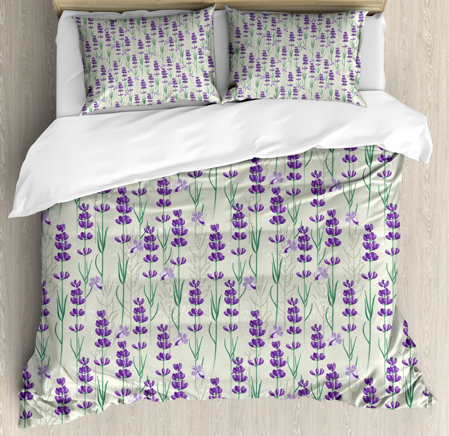 Lavender Queen Size Duvet Cover Set, Botanical Pattern with Fresh Herbs ...