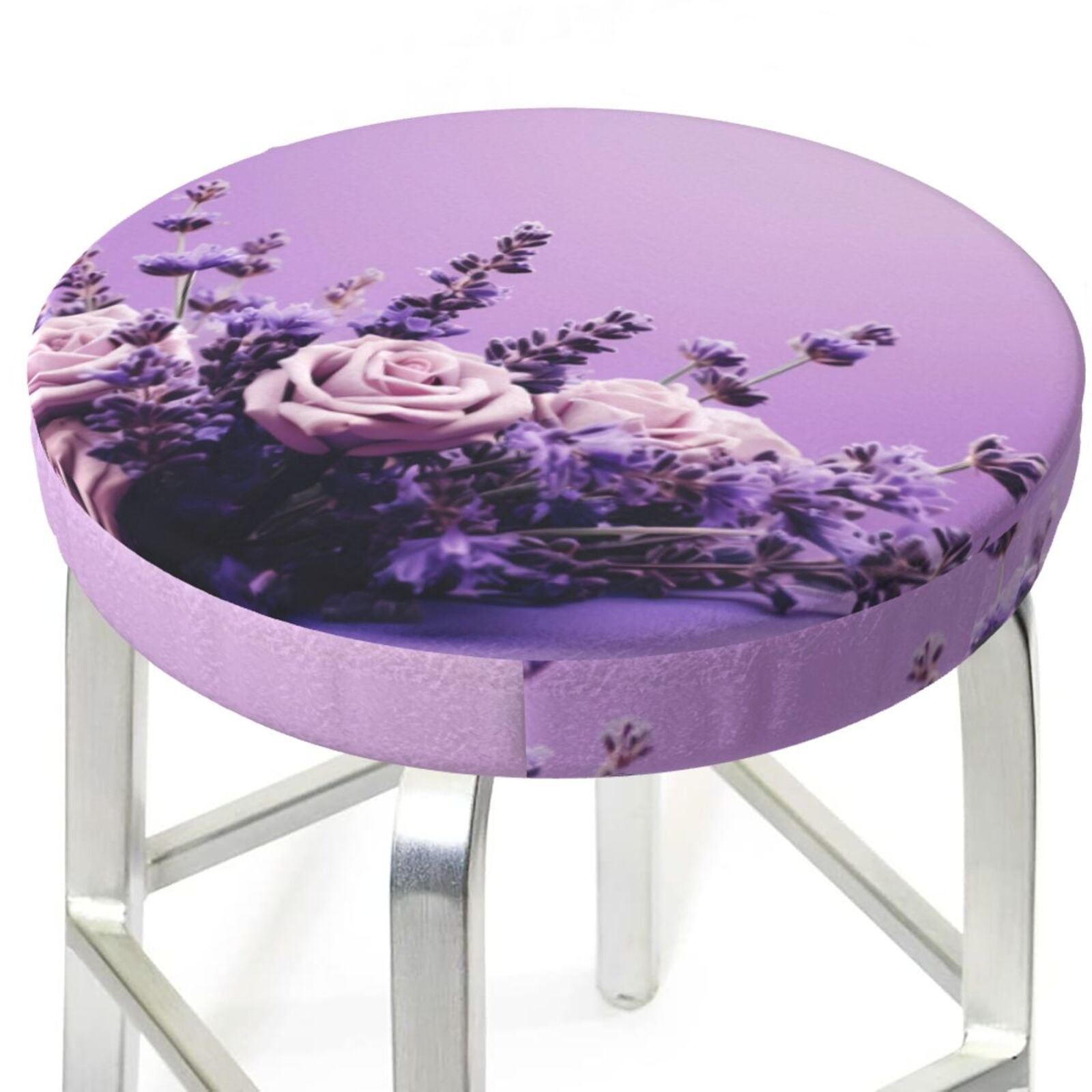 Lavender Roses Arrangement Bar Stool Covers - Stretch Round Seat Covers with Elastic Bands Bar ...