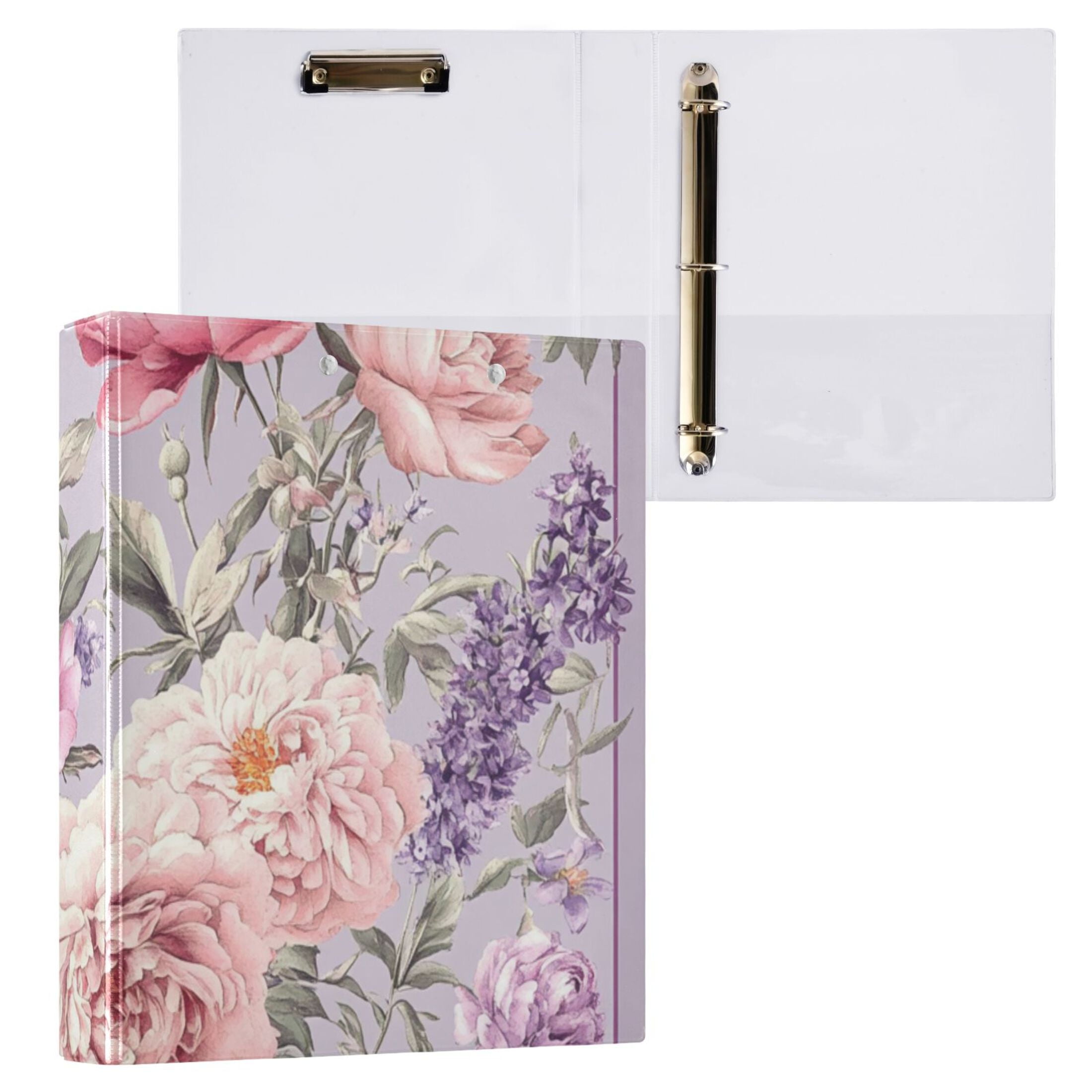 Lavender Roses Peonies Flowers 3 Ring Binders 1.5 inch Hardcover File ...