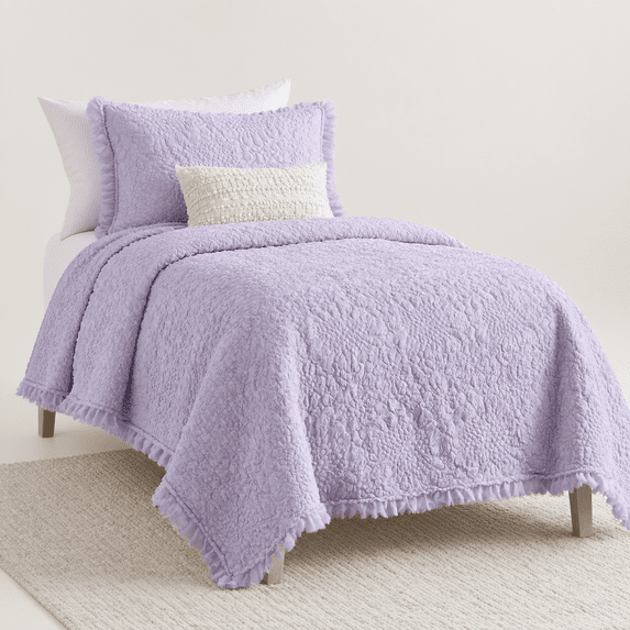 Lavender Ruffled Quilt Size Stone-washedfiber Lightweight Crinkled ...