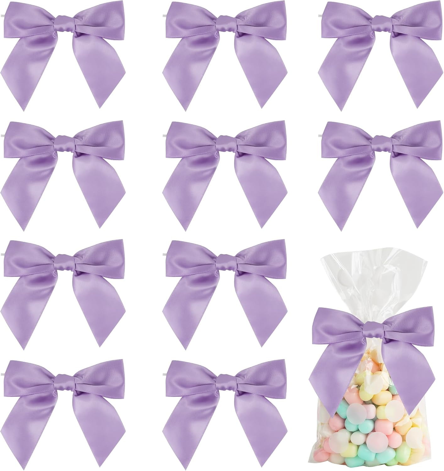 Lavender Satin Ribbon Twist Tie Bows for Treat Bags 4.5" Pre-Tied Lilac ...