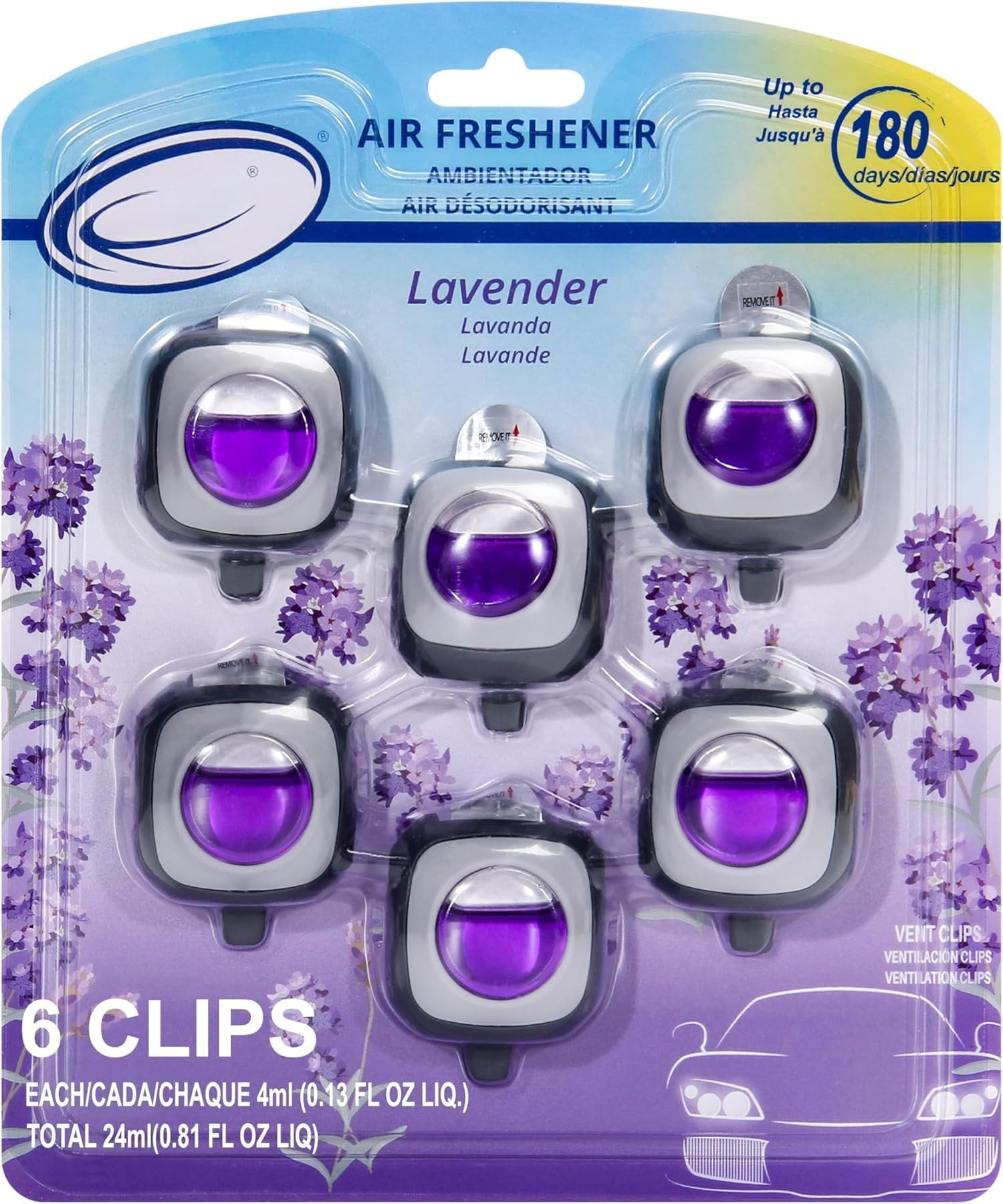Lavender Scent Freshener Clip, 6 Vent Clips, 4ml Each, Long Lasting ...