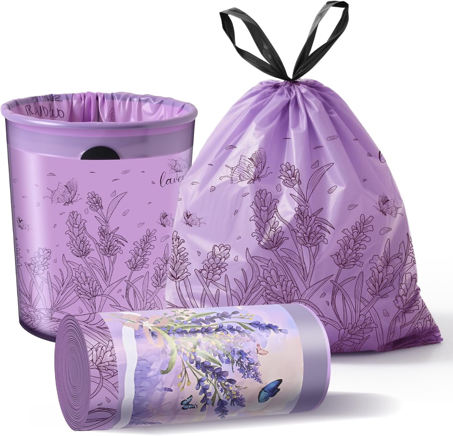 Lavender Scented Small Garbage Bags,Trash Bags 4 gallon Drawstring For ...