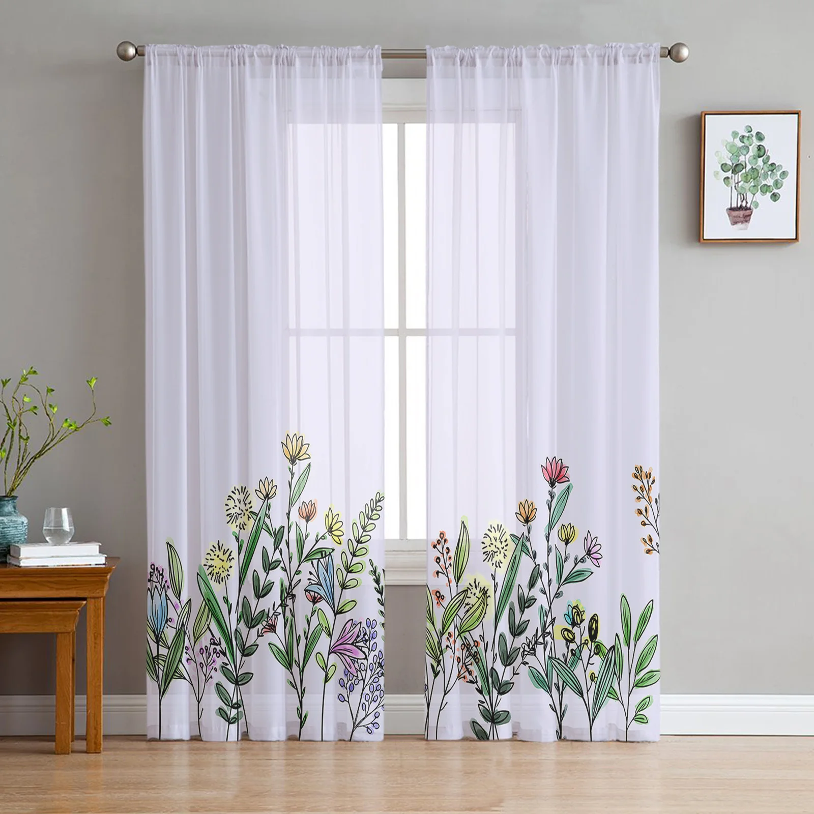 Lavender Seamless Floral Pattern Tulle Curtain for Living Room Bedroom ...